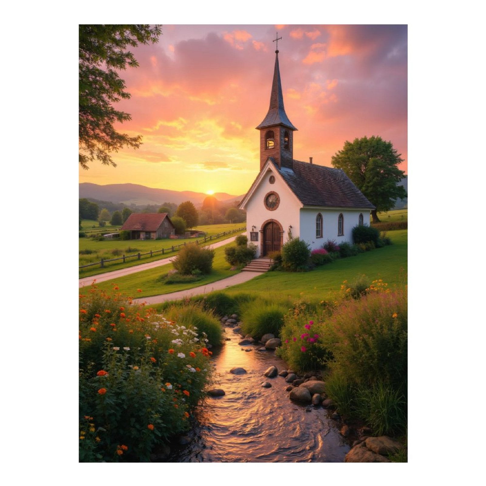 Diamond Art Kit for Adults, Chapel Sunset Scenic Landscape Diamond ...