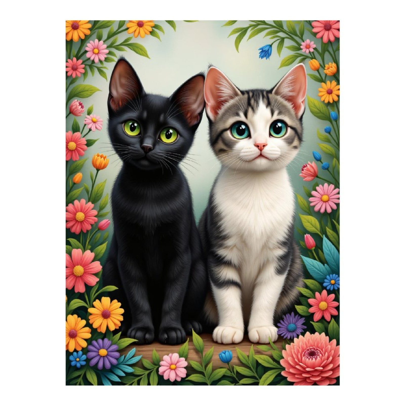 Diamond Art Kit for Adults, Charming Feline Duo In Bloom Diamond ...