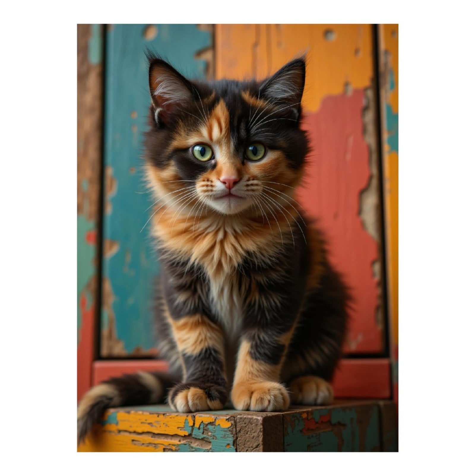 Diamond Art Kit for Adults, Charming Kitten Rustic Background Diamond ...