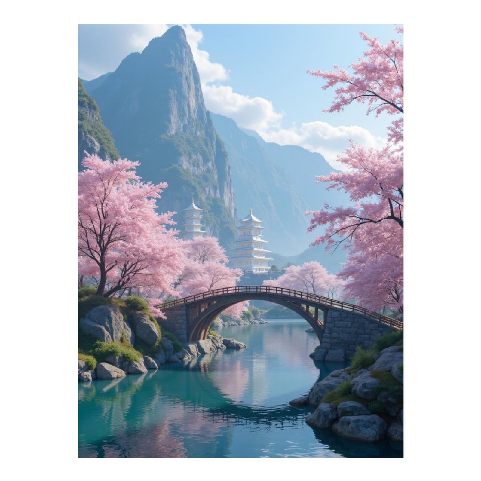 Diamond Art Kit for Adults, Cherry Blossom Mountain View Diamond ...