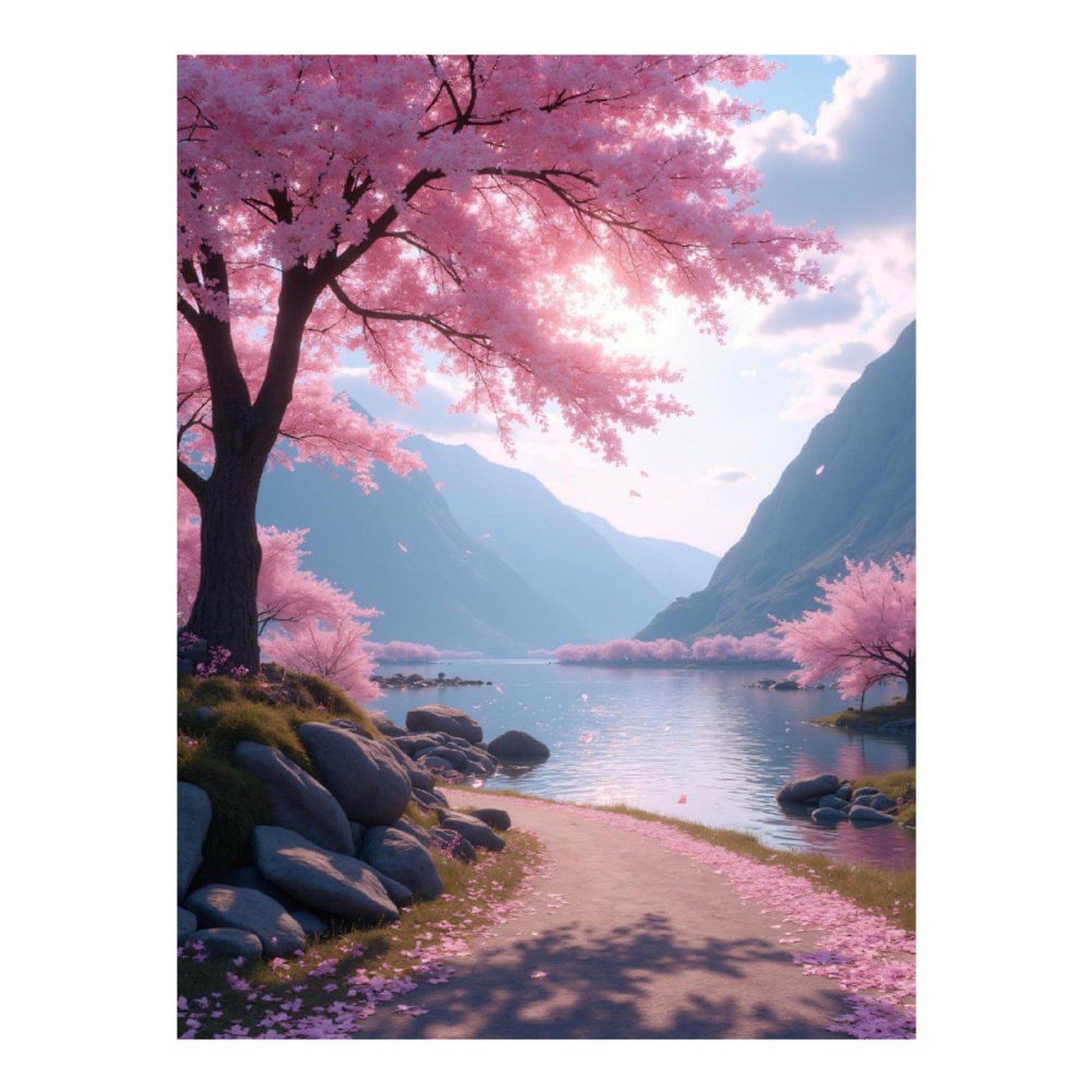 Diamond Art Kit for Adults, Cherry Blossom River Pathway Diamond ...
