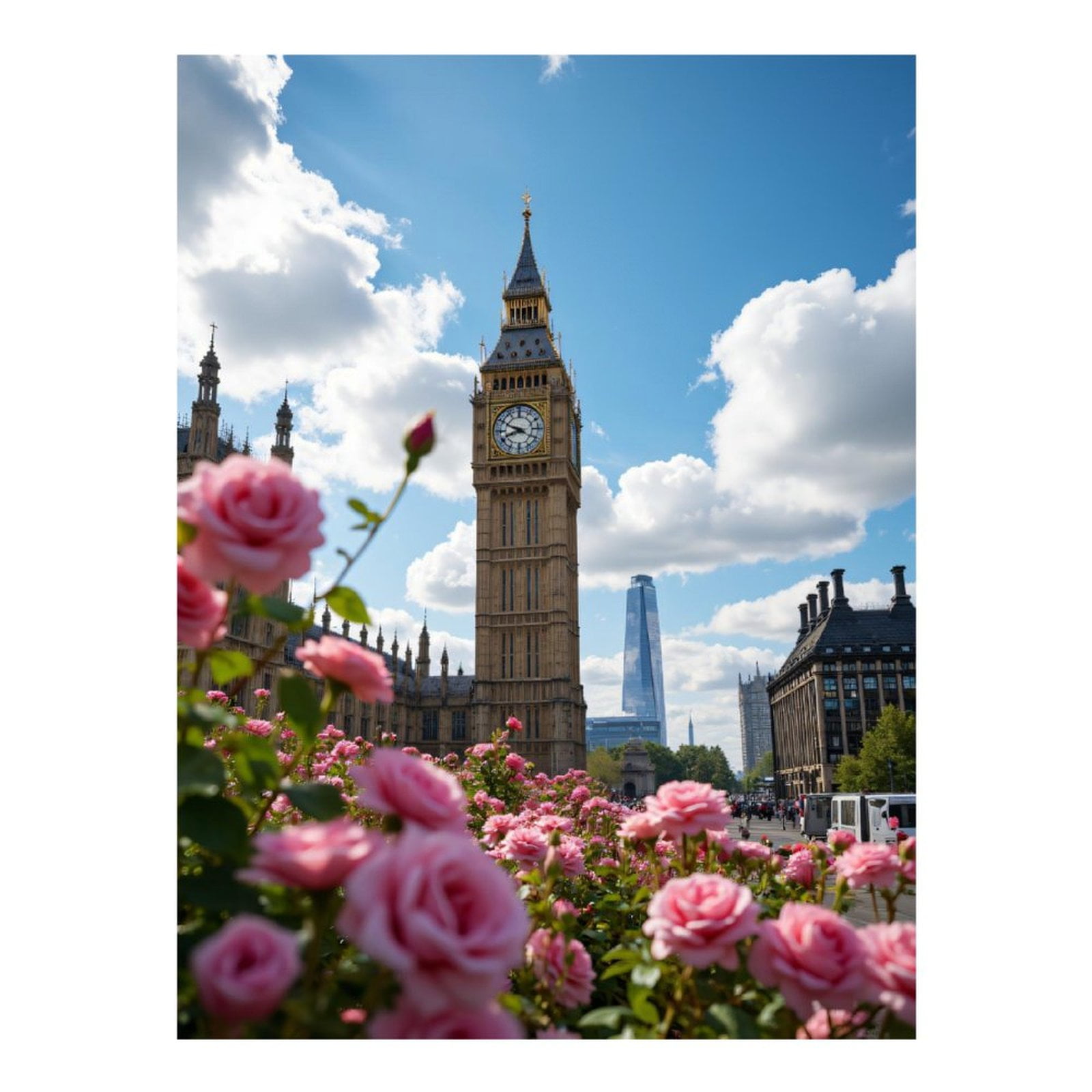 Diamond Art Kit for Adults, Clock Tower Pink Roses Skyline Diamond Painting for Adults Beginners ...