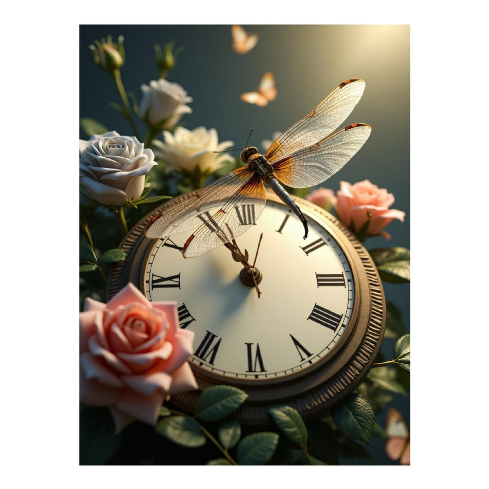 Diamond Art Kit for Adults, Clockwork Graceful Rosy Blooms Diamond ...