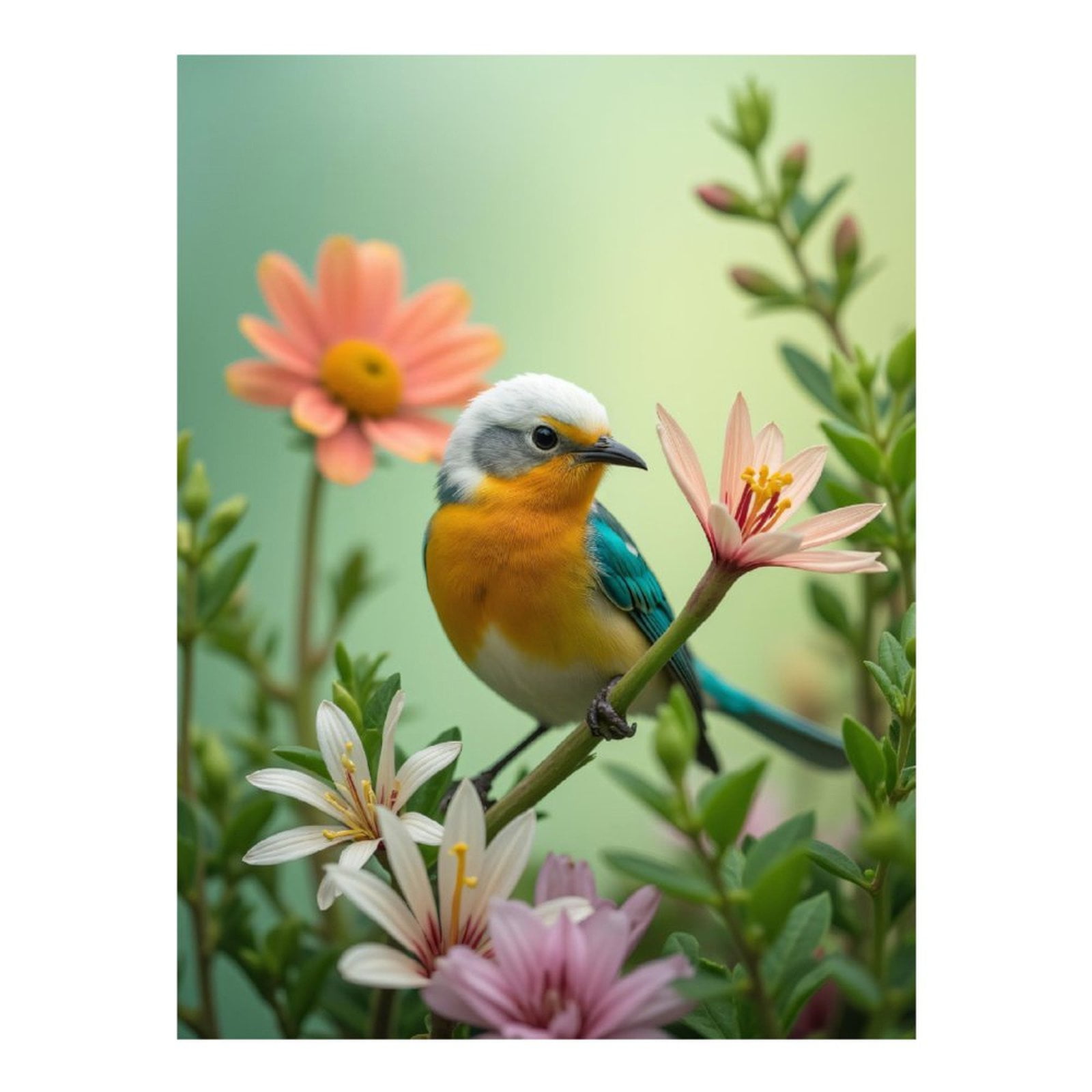 Diamond Art Kit for Adults, Colorful Bird Among Spring Flowers Diamond ...