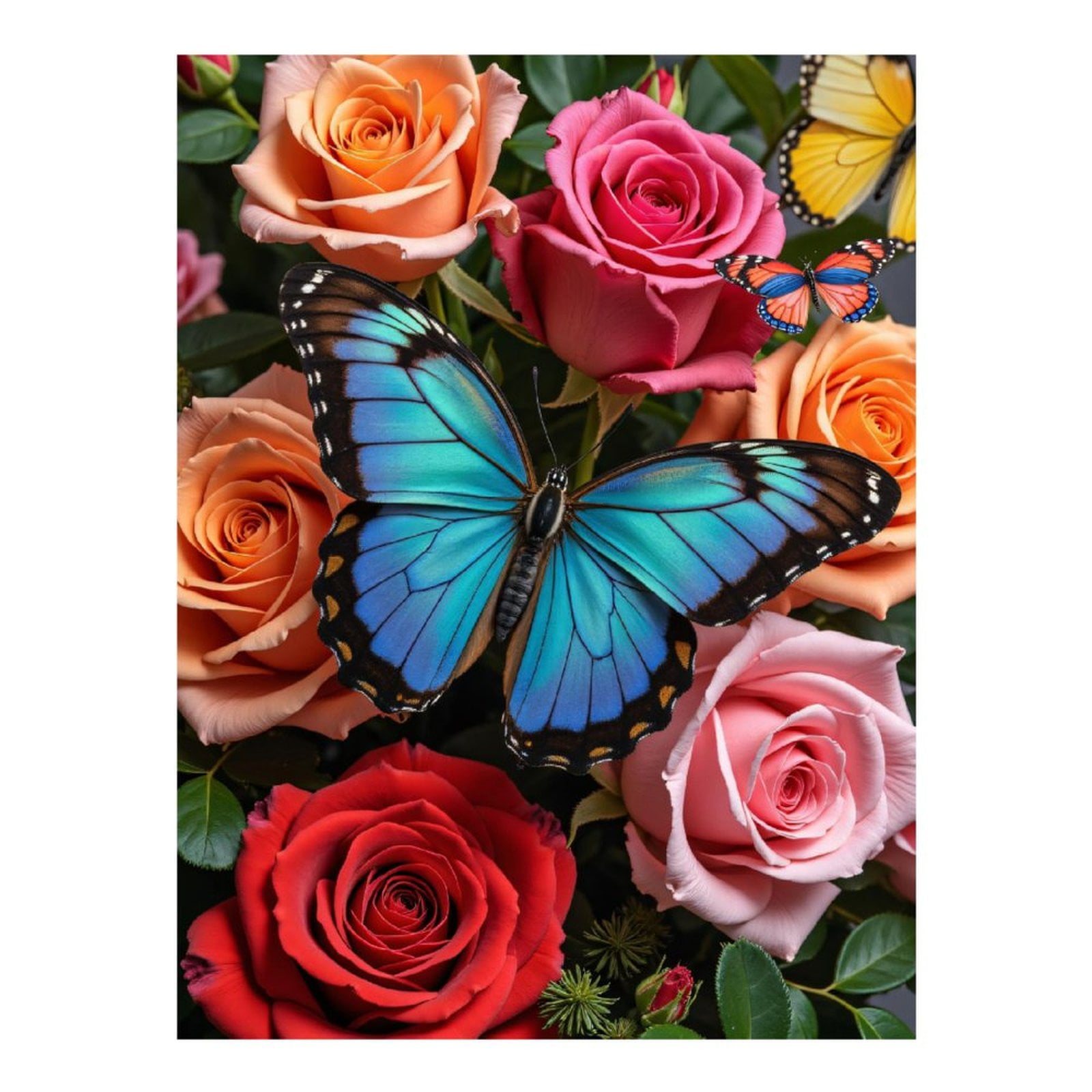 Diamond Art Kit for Adults, Colorful Butterflies On Vibrant Roses ...