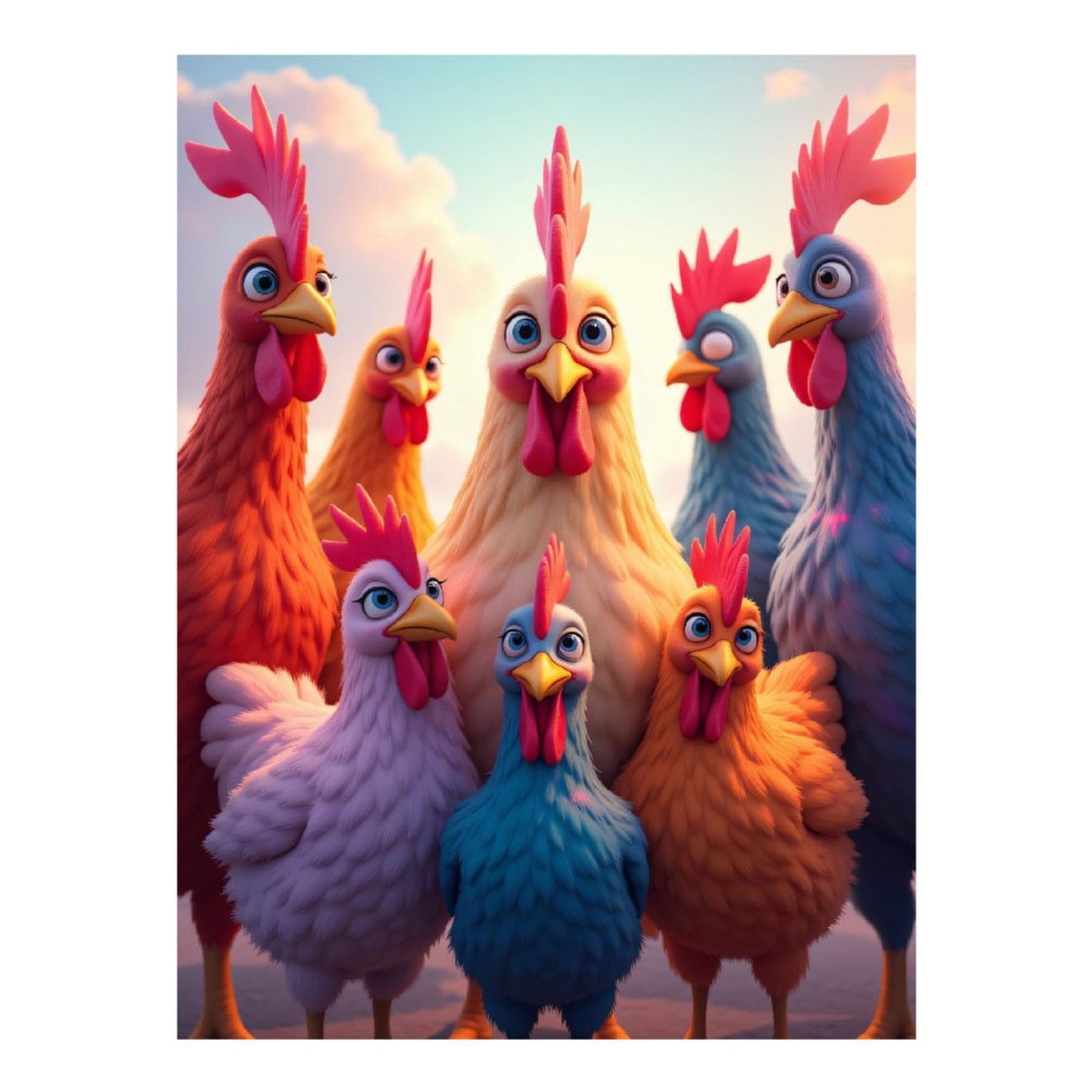 Diamond Art Kit for Adults, Colorful Cartoon Chickens Group Diamond ...
