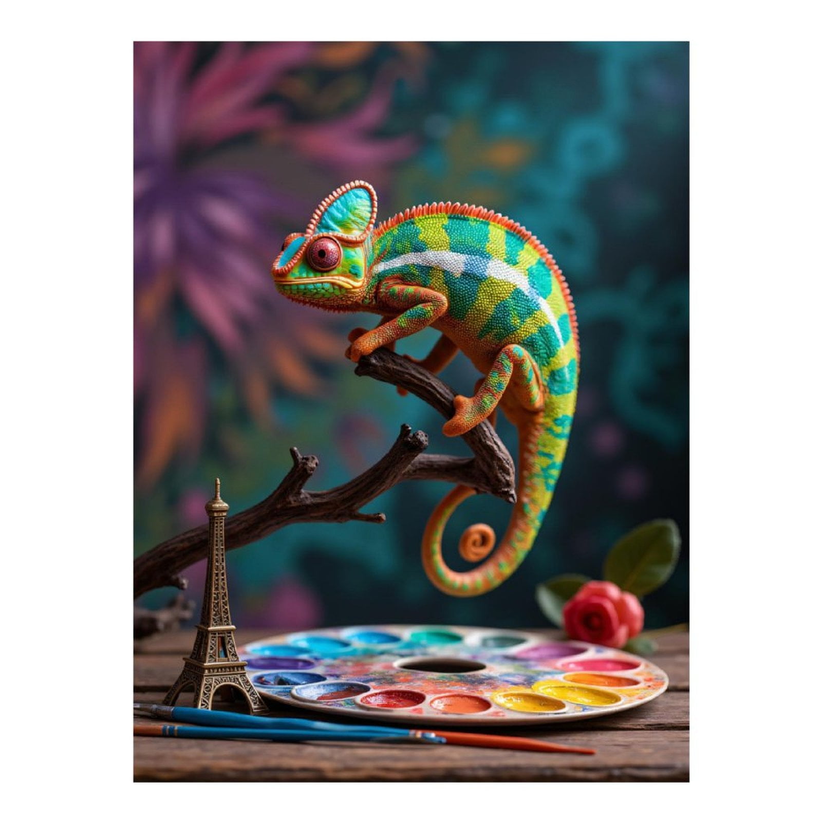 Diamond Art Kit for Adults, Colorful Chameleon On Art Palette Diamond ...