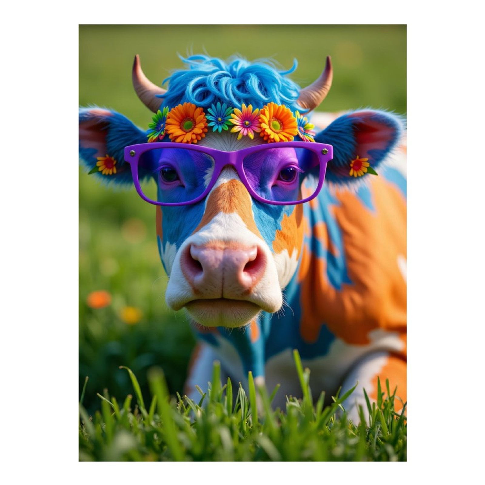 Diamond Art Kit for Adults, Colorful Cow With Glasses And Flowers ...