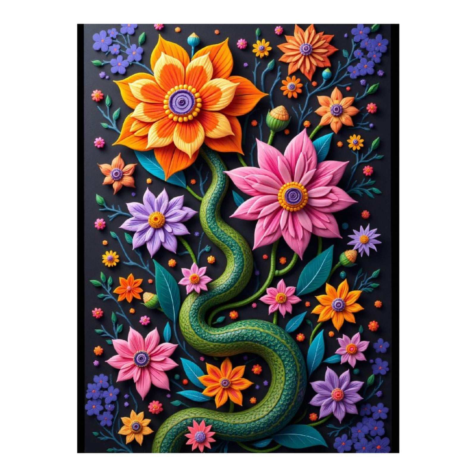 Diamond Art Kit for Adults, Colorful Floral Snake Art Nature Diamond ...