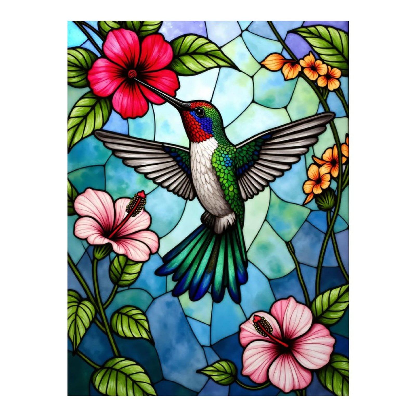 Diamond Art Kit for Adults, Colorful Hummingbird And Hibiscus Flowers ...