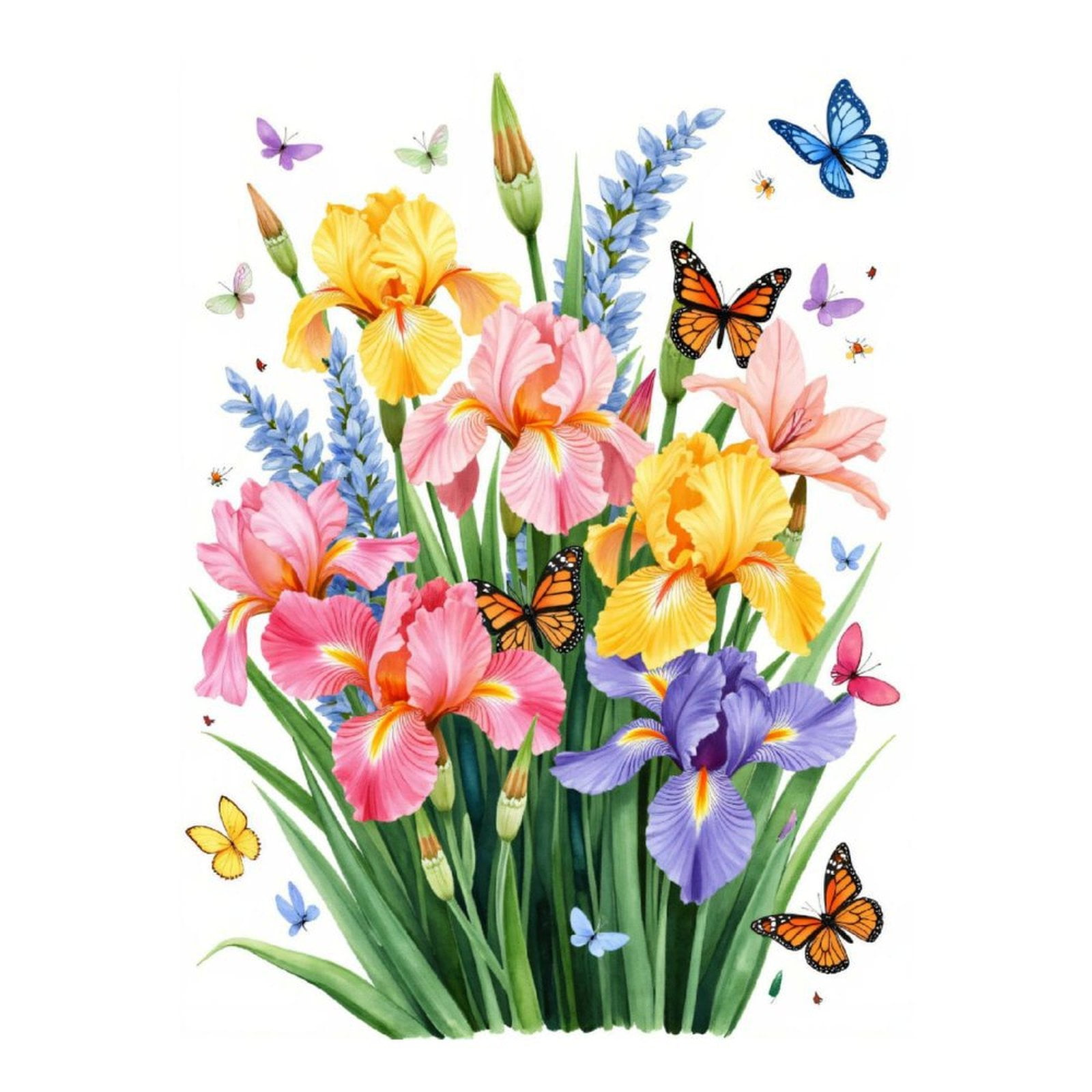 Diamond Art Kit for Adults, Colorful Irises Butterfly Garden Scene ...