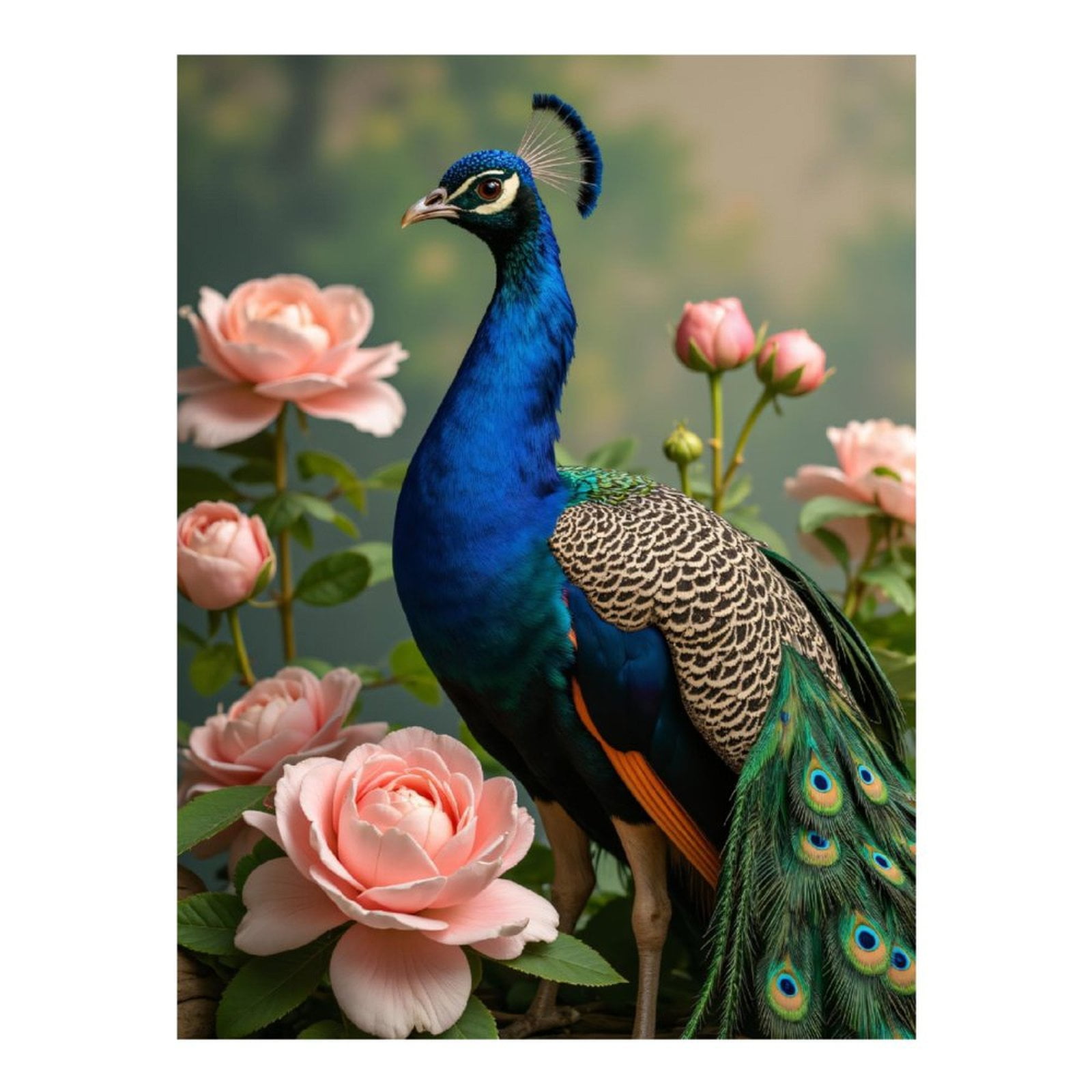 Diamond Art Kit for Adults, Colorful Peacock Among Pink Roses Diamond ...