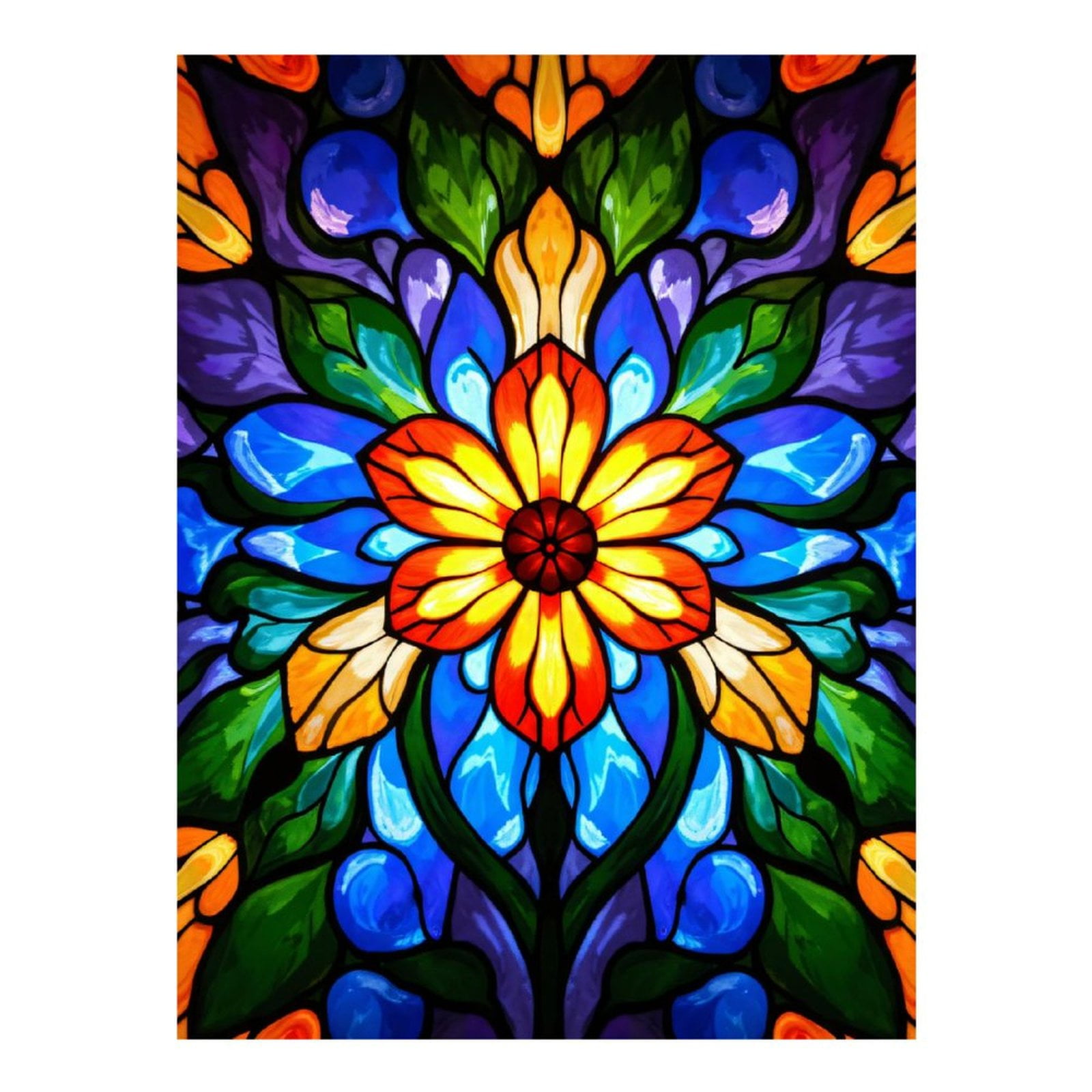 Diamond Art Kit for Adults, Colorful Stained Glass Floral Pattern ...
