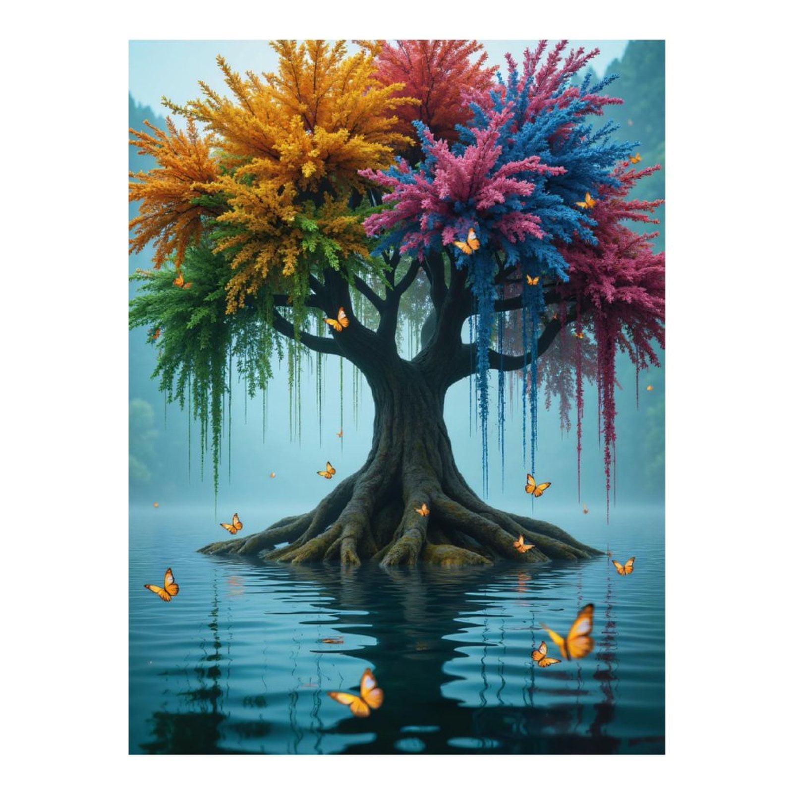 Diamond Art Kit for Adults, Colorful Tree Reflections Fluttering ...