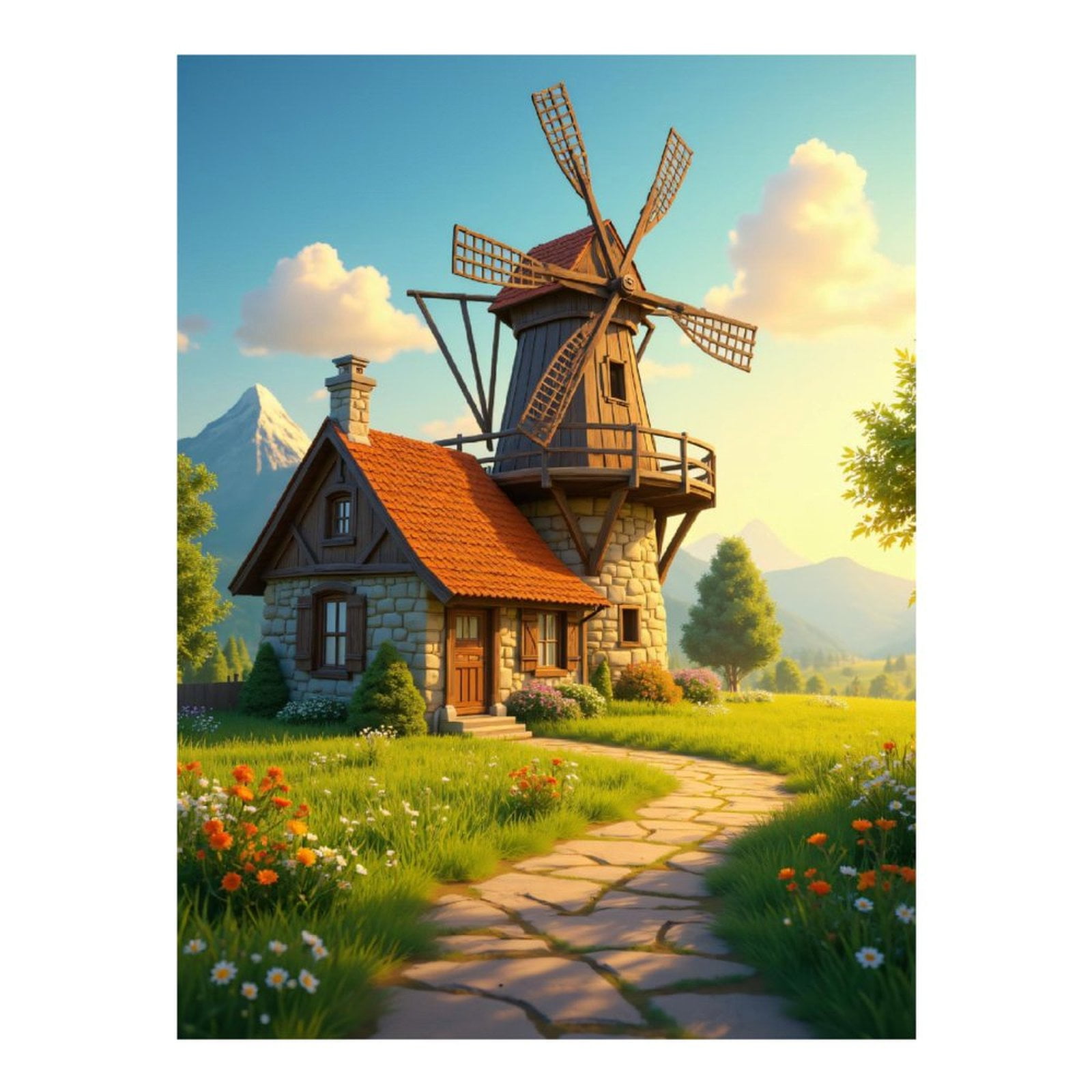 Diamond Art Kit for Adults, Cottage Windmill Rural Landscape Diamond ...