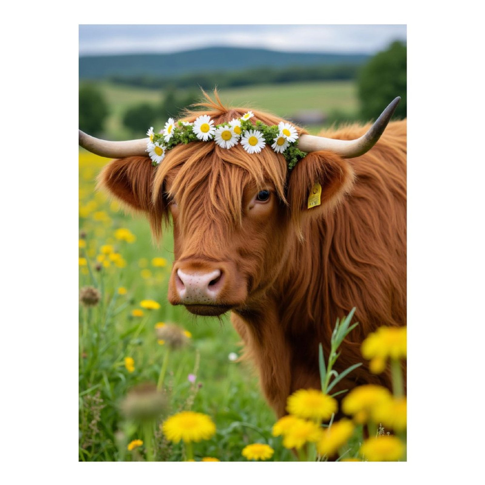 Diamond Art Kit for Adults, Cow With Daisy Garland In Meadow Diamond ...