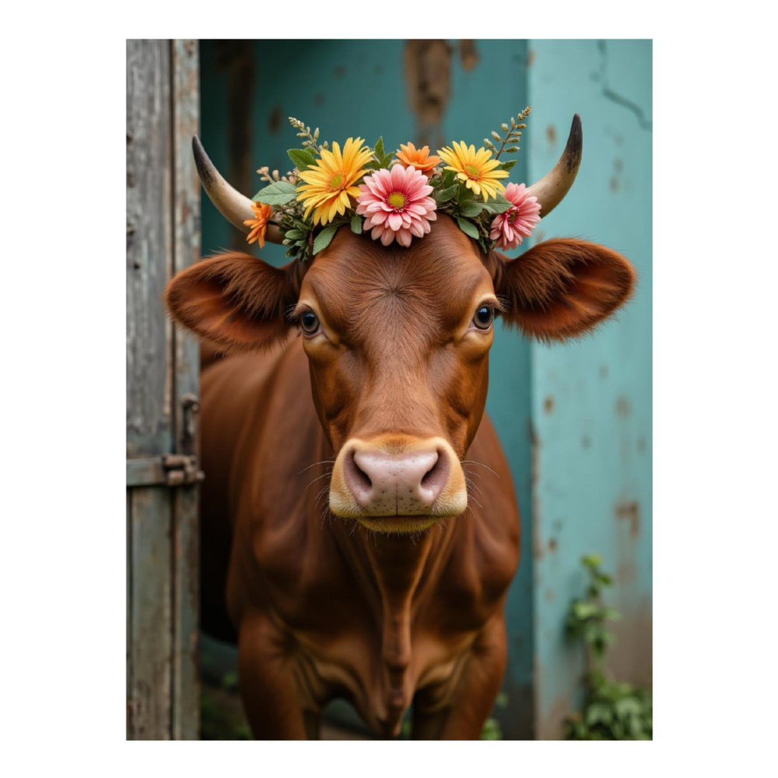 Diamond Art Kit for Adults, Cow With Floral Headpiece Diamond Painting ...