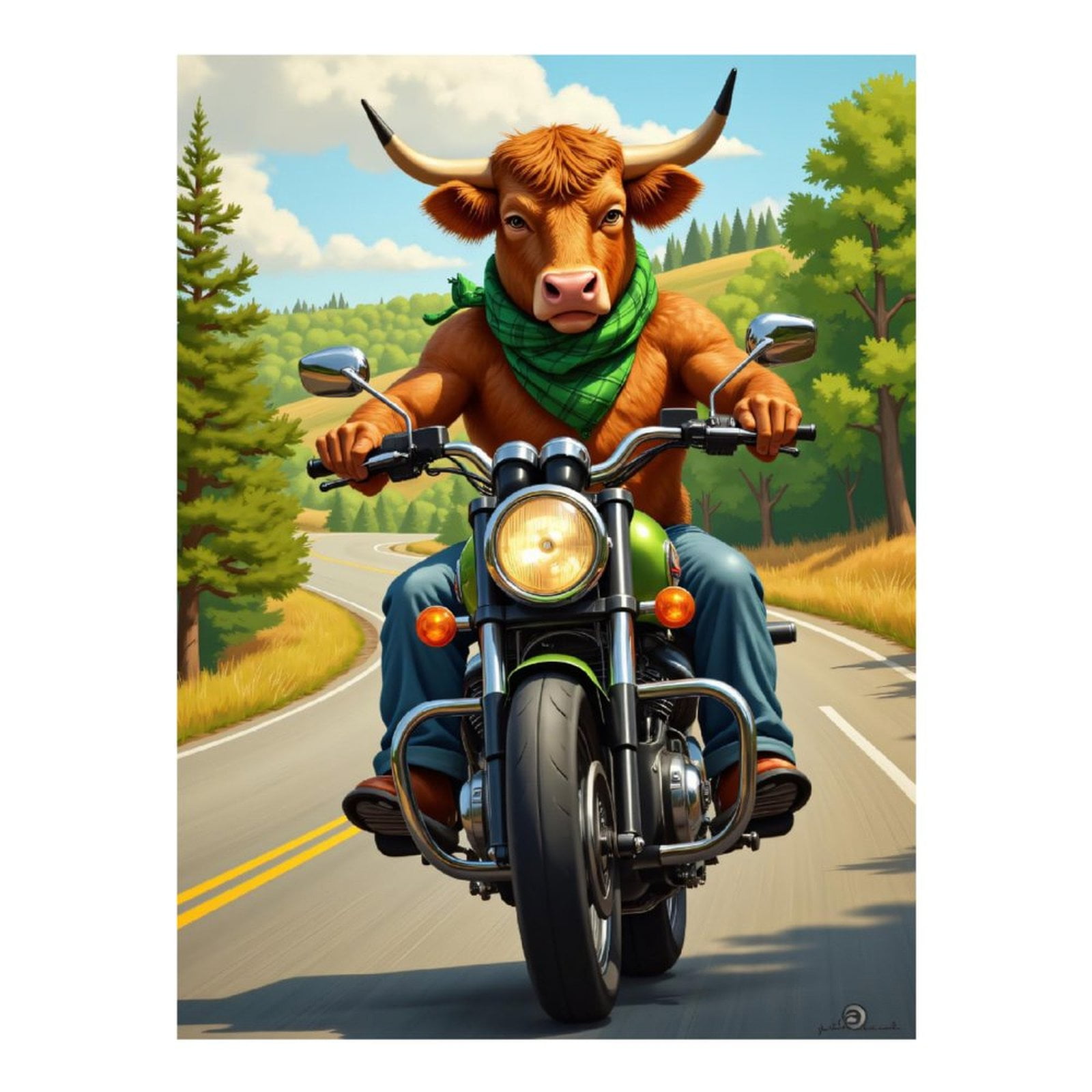 Diamond Art Kit for Adults, Cow Riding Motorcycle Scenic Road Diamond ...