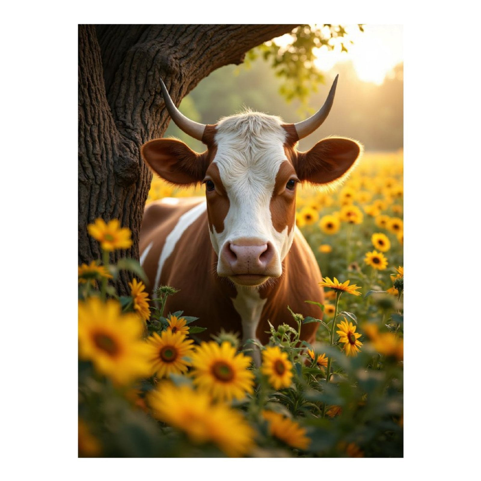 Diamond Art Kit for Adults, Cow Sunflowers Tree Sunlight Diamond ...
