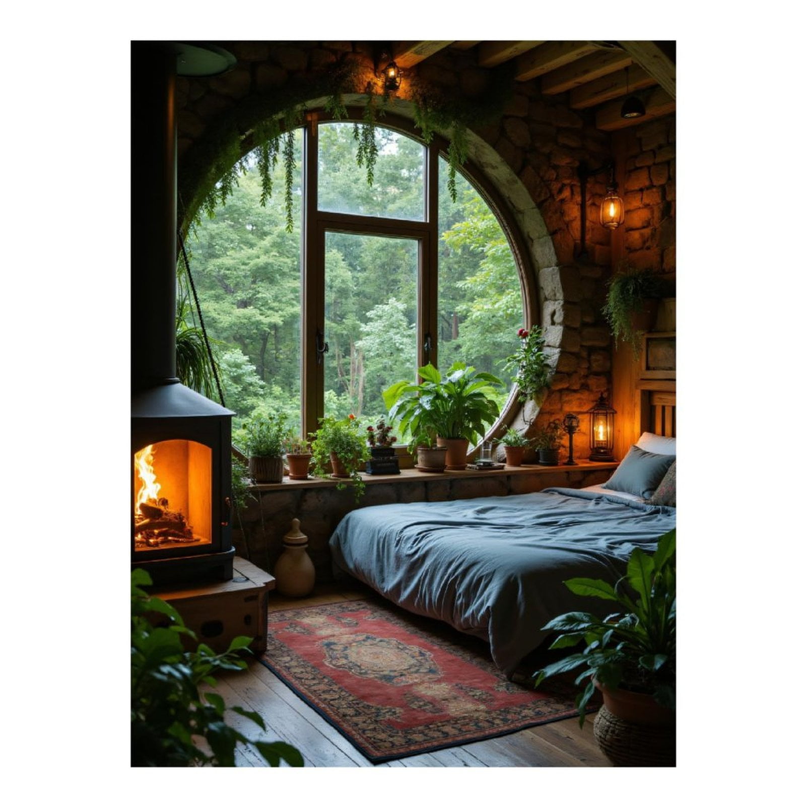 Diamond Art Kit for Adults, Cozy Rustic Bedroom With Fireplace Diamond ...