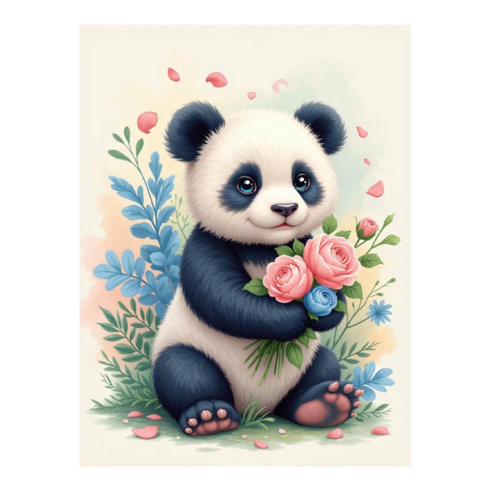 Diamond Art Kit for Adults, Cute Panda With Colorful Flowers Diamond ...