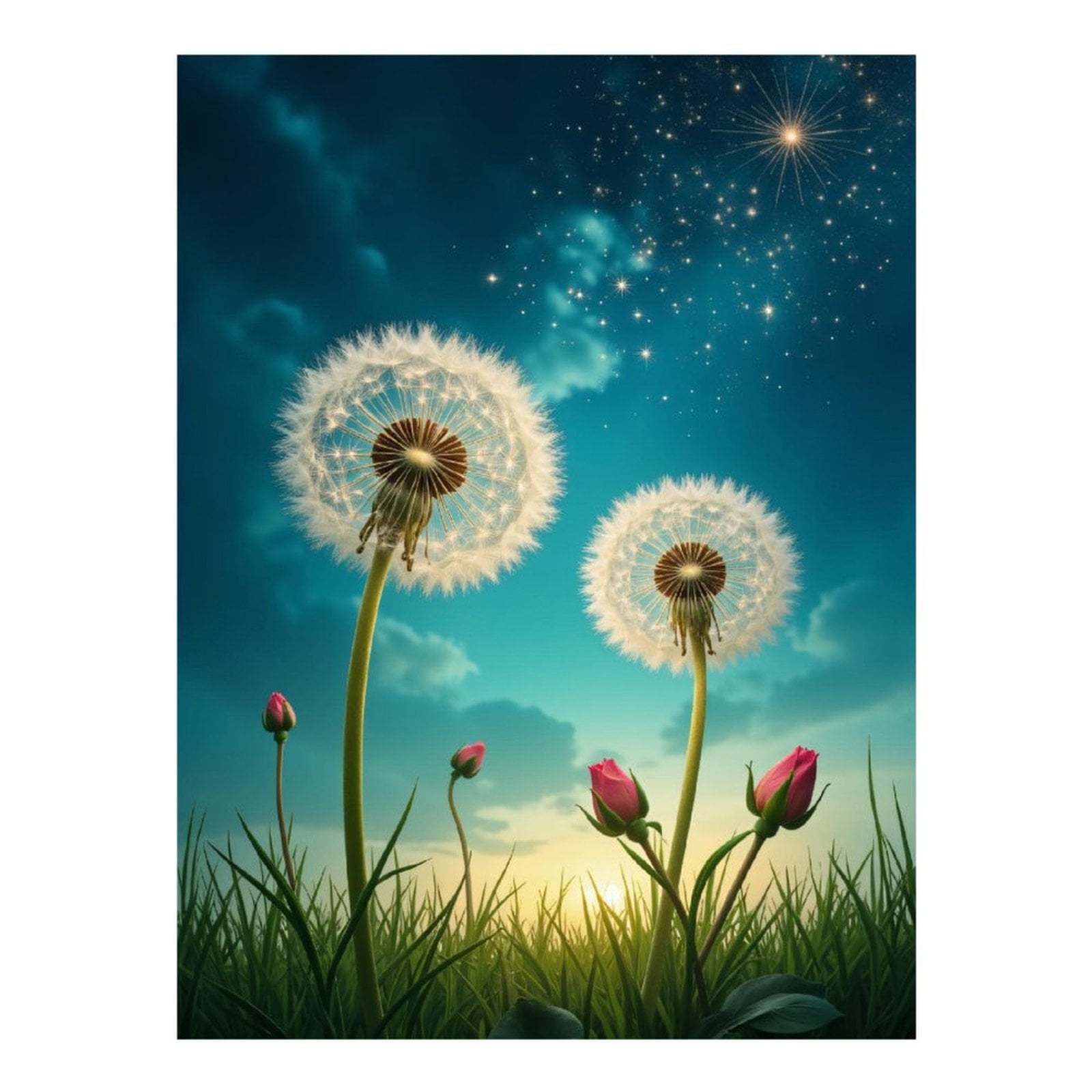 Diamond Art Kit for Adults, Dandelions Night Sky Blossoms Diamond ...