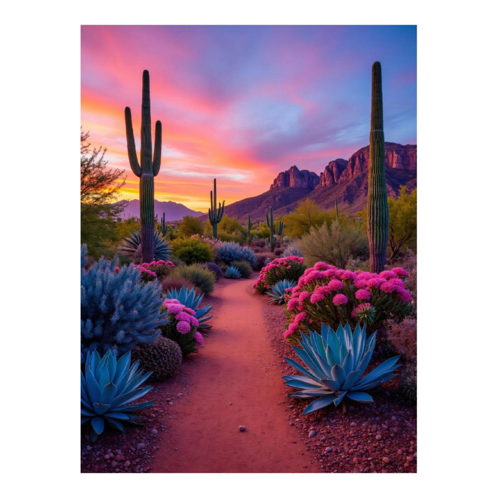Diamond Art Kit for Adults, Desert Landscape Sunset Cacti Path Diamond ...