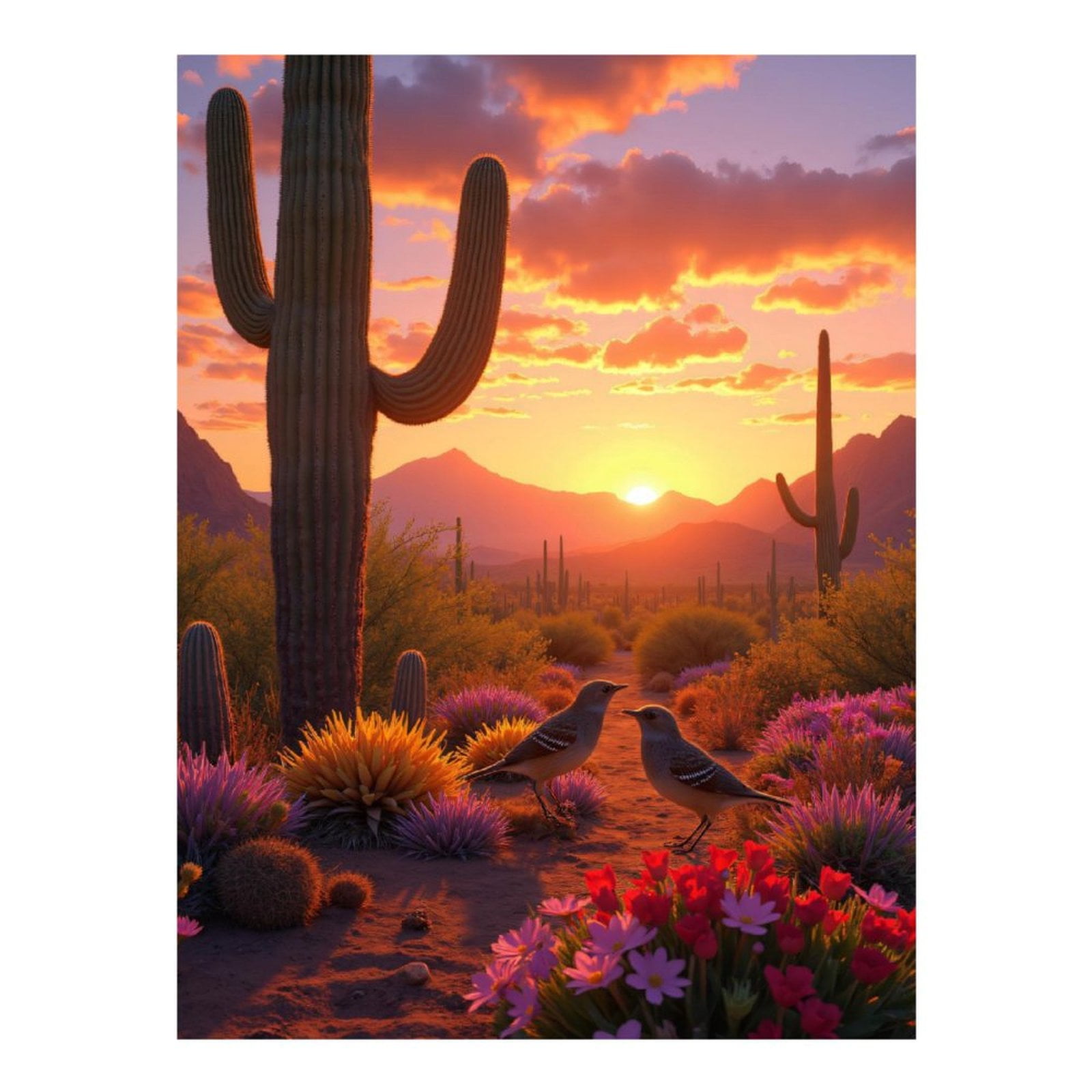 Diamond Art Kit for Adults, Desert Sunset Birds Cacti Landscape Diamond ...