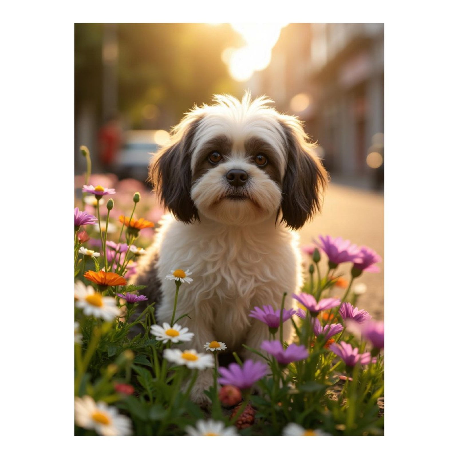 Diamond Art Kit for Adults, Dog In Garden Sunshine Blossoms Diamond ...