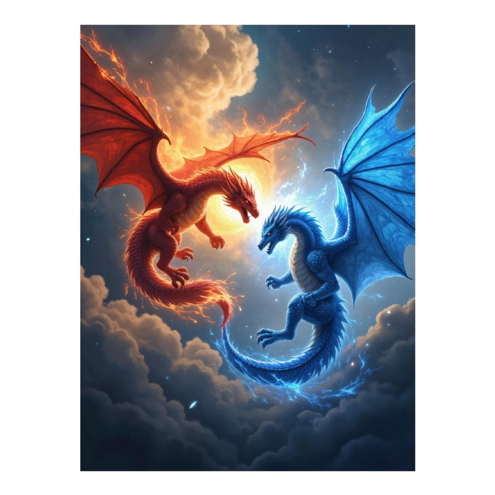 Diamond Art Kit for Adults, Dragons Fire Ice Battle Sky Diamond Painting for Adults Beginners ...