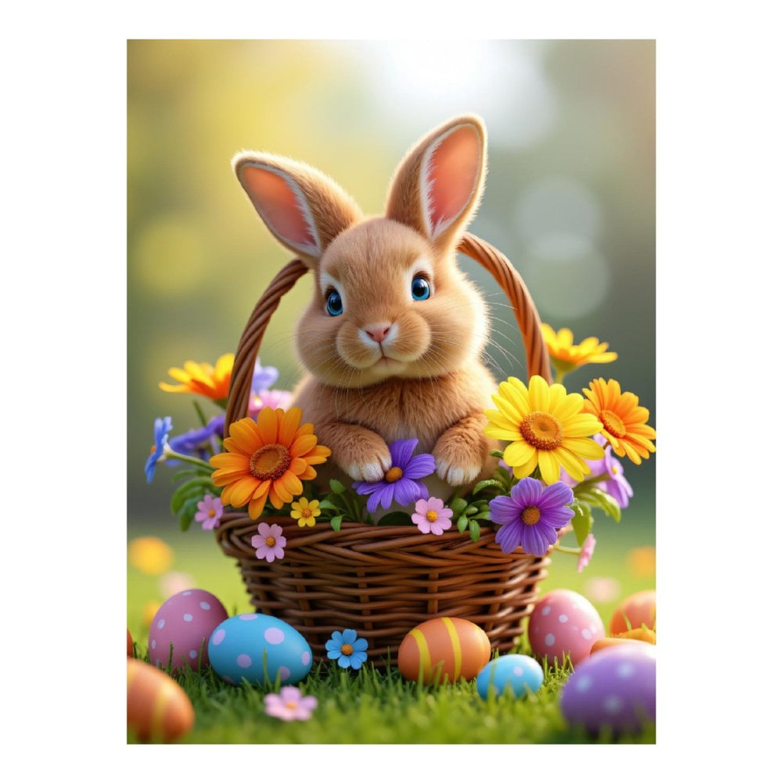 Diamond Art Kit for Adults, Easter Bunny Basket Flowers Eggs Diamond ...