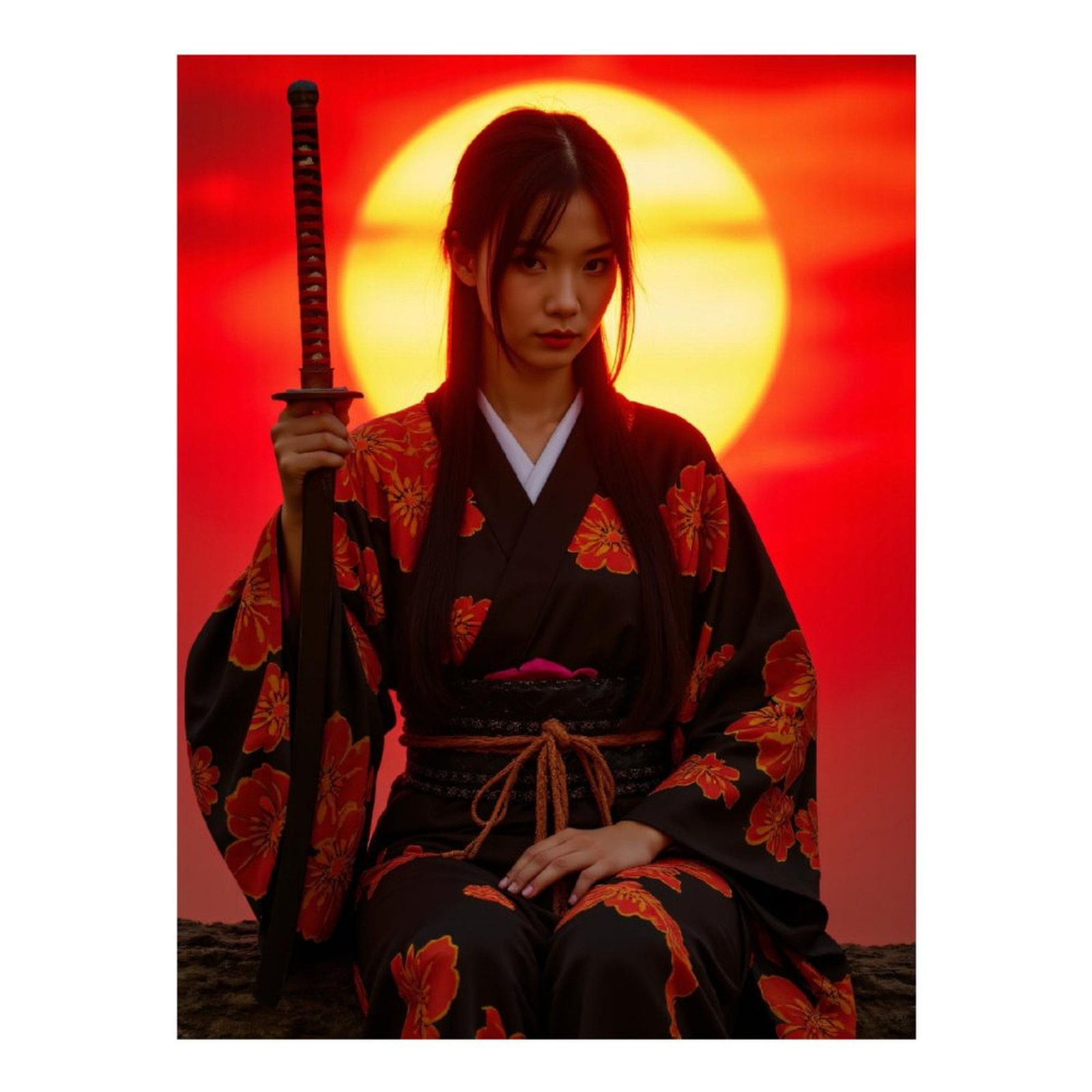 Diamond Art Kit for Adults, Elegant Samurai Woman Sunset Scene Diamond ...