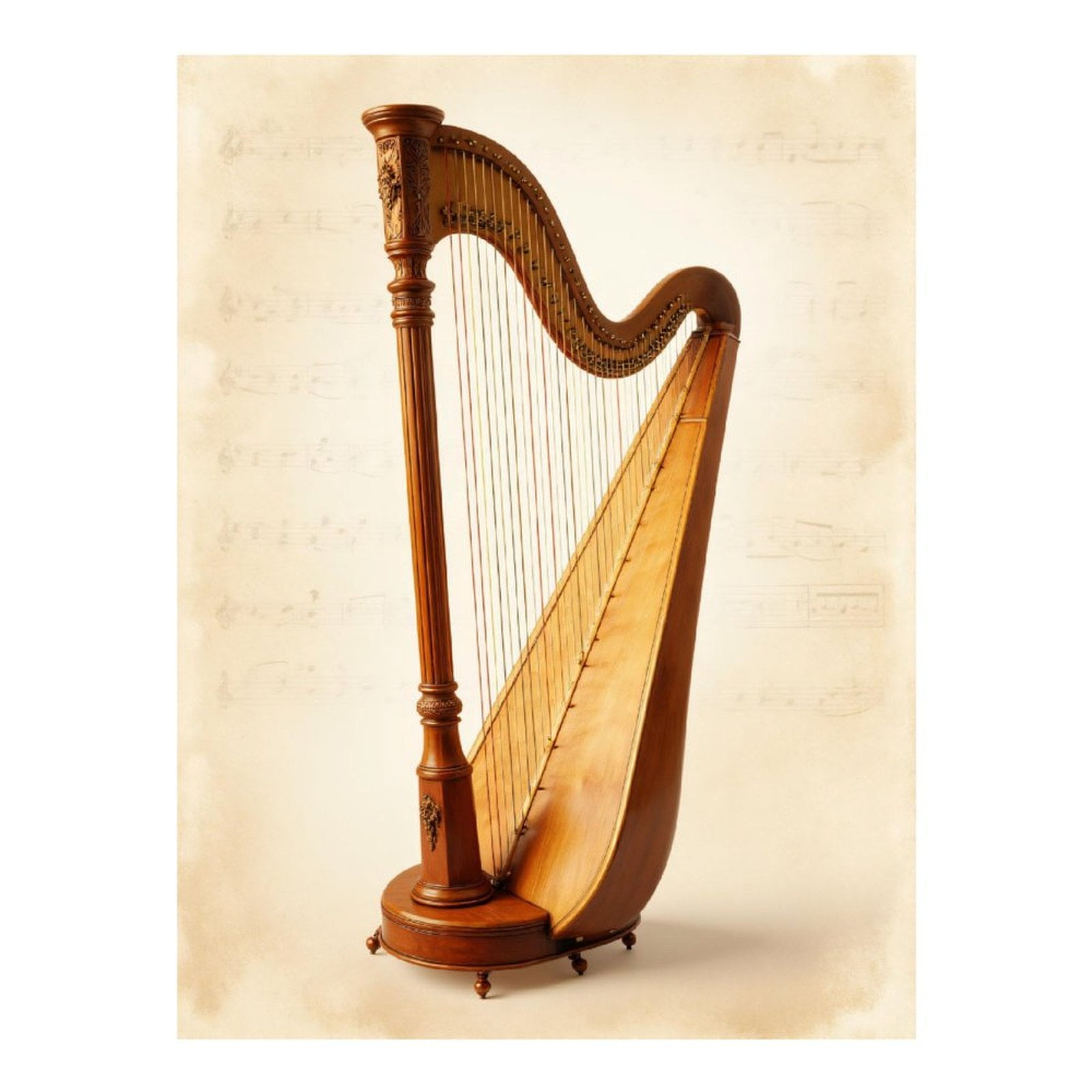 Diamond Art Kit for Adults, Elegant Wooden Harp Musical Instrument ...