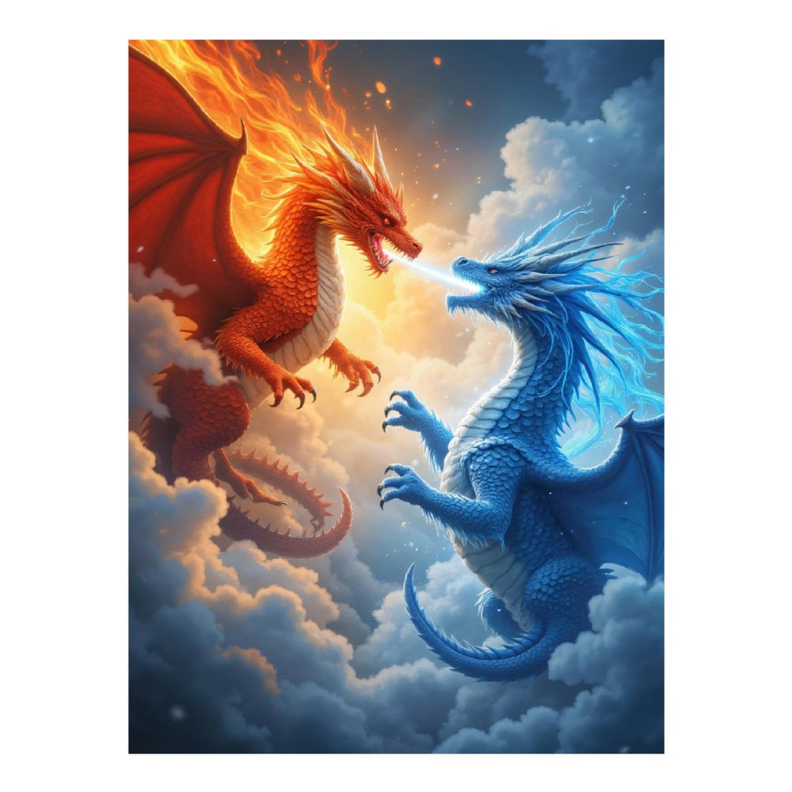 Diamond Art Kit for Adults, Elemental Fire Ice Dragons Battle Diamond ...