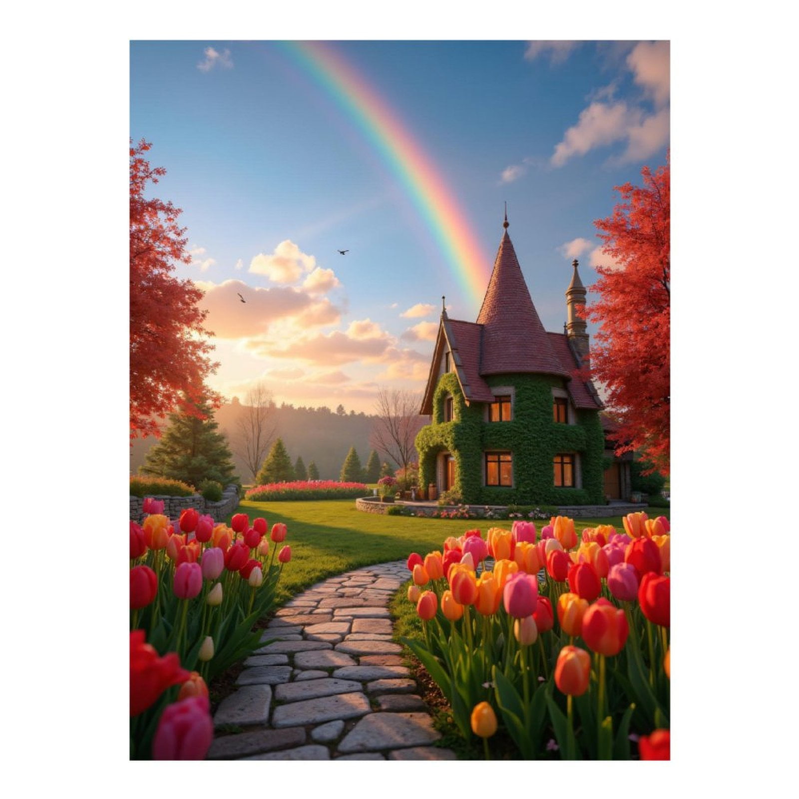 Diamond Art Kit for Adults, Enchanted Cottage Rainbow Garden Diamond ...