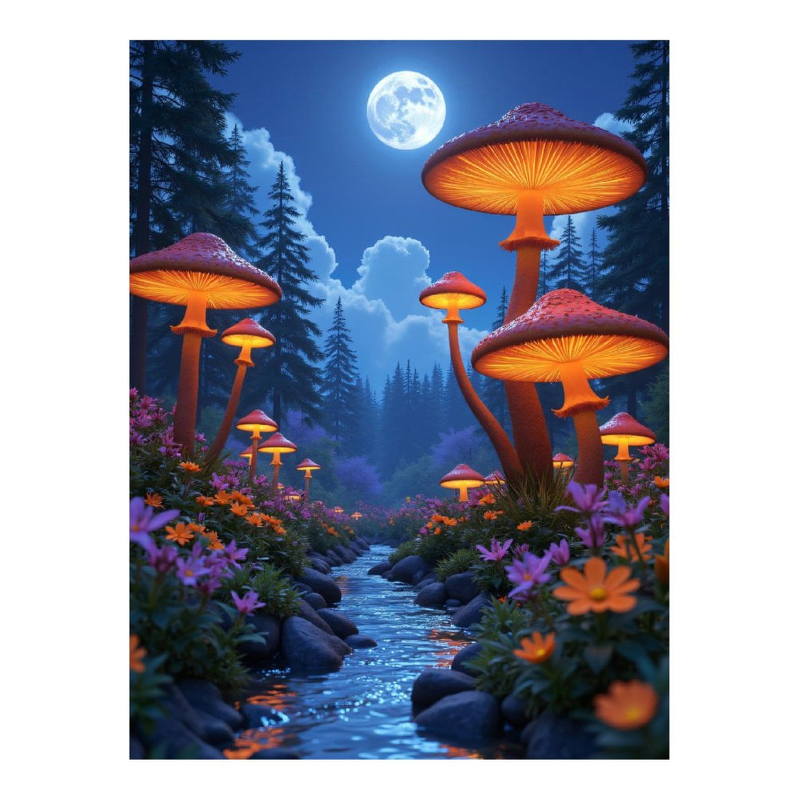 Diamond Art Kit for Adults, Enchanted Mushroom Forest Stream Diamond ...