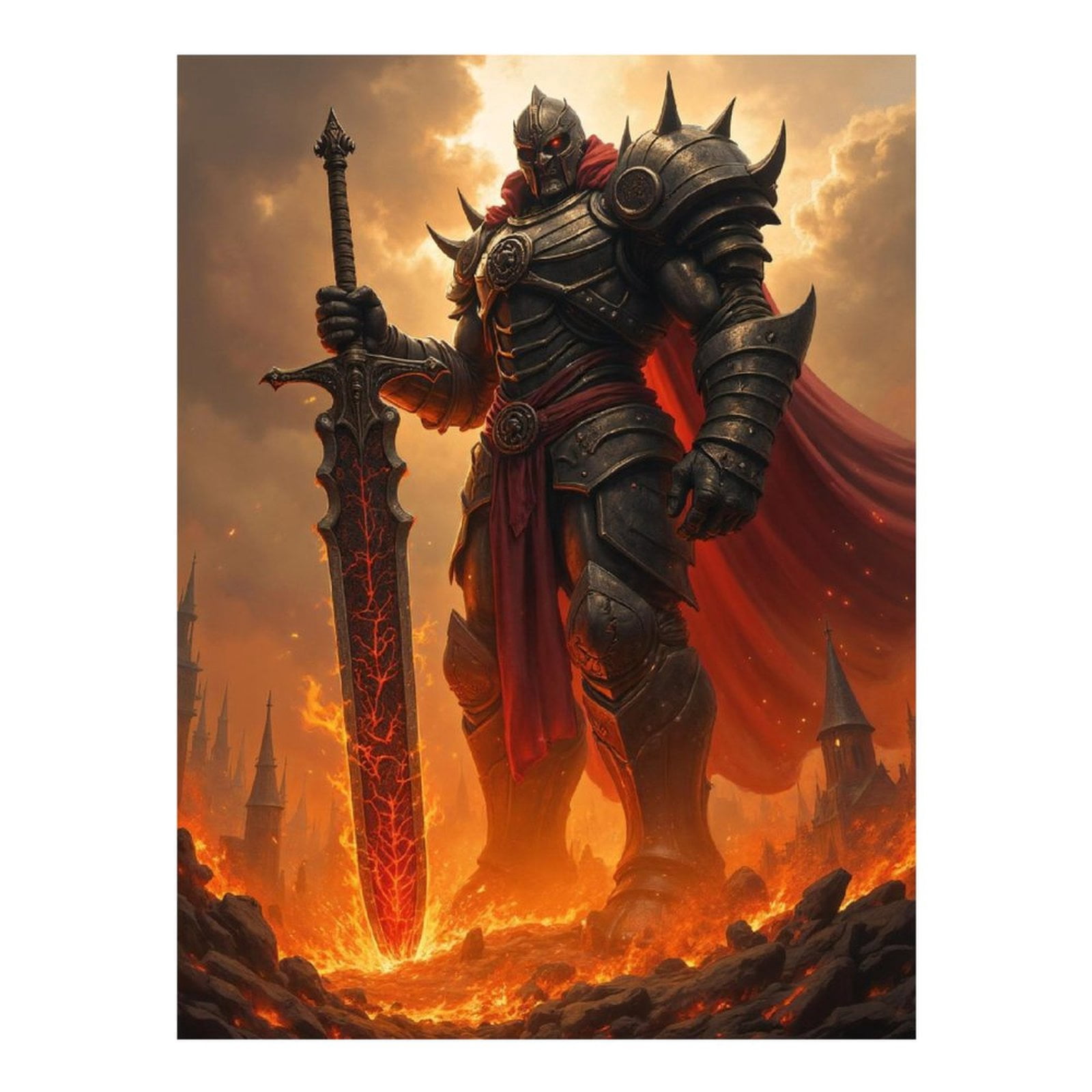 Diamond Art Kit for Adults, Epic Armored Warrior Sword Lava Diamond ...