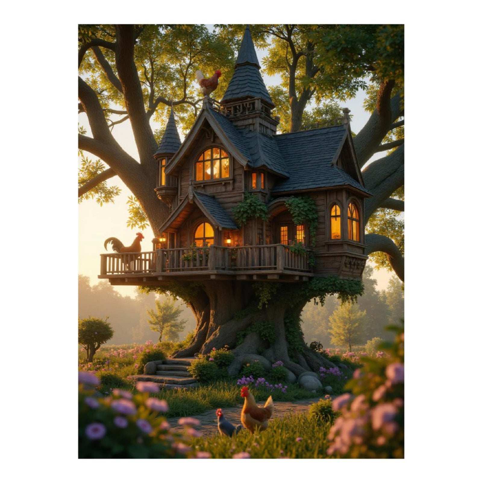 Diamond Art Kit for Adults, Fairytale Treehouse Dawn Scene Diamond ...