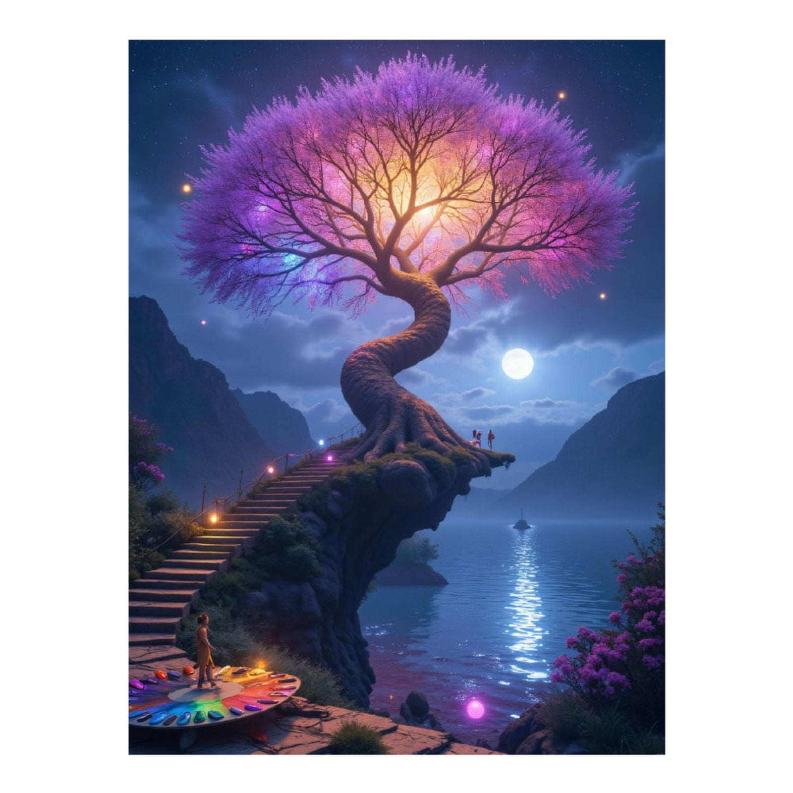 Diamond Art Kit for Adults, Fantasy Tree Moonlit Lake Dreamscape ...