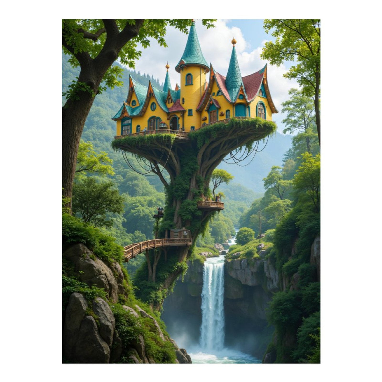 Diamond Art Kit for Adults, Fantasy Treehouse Above Waterfall Diamond ...