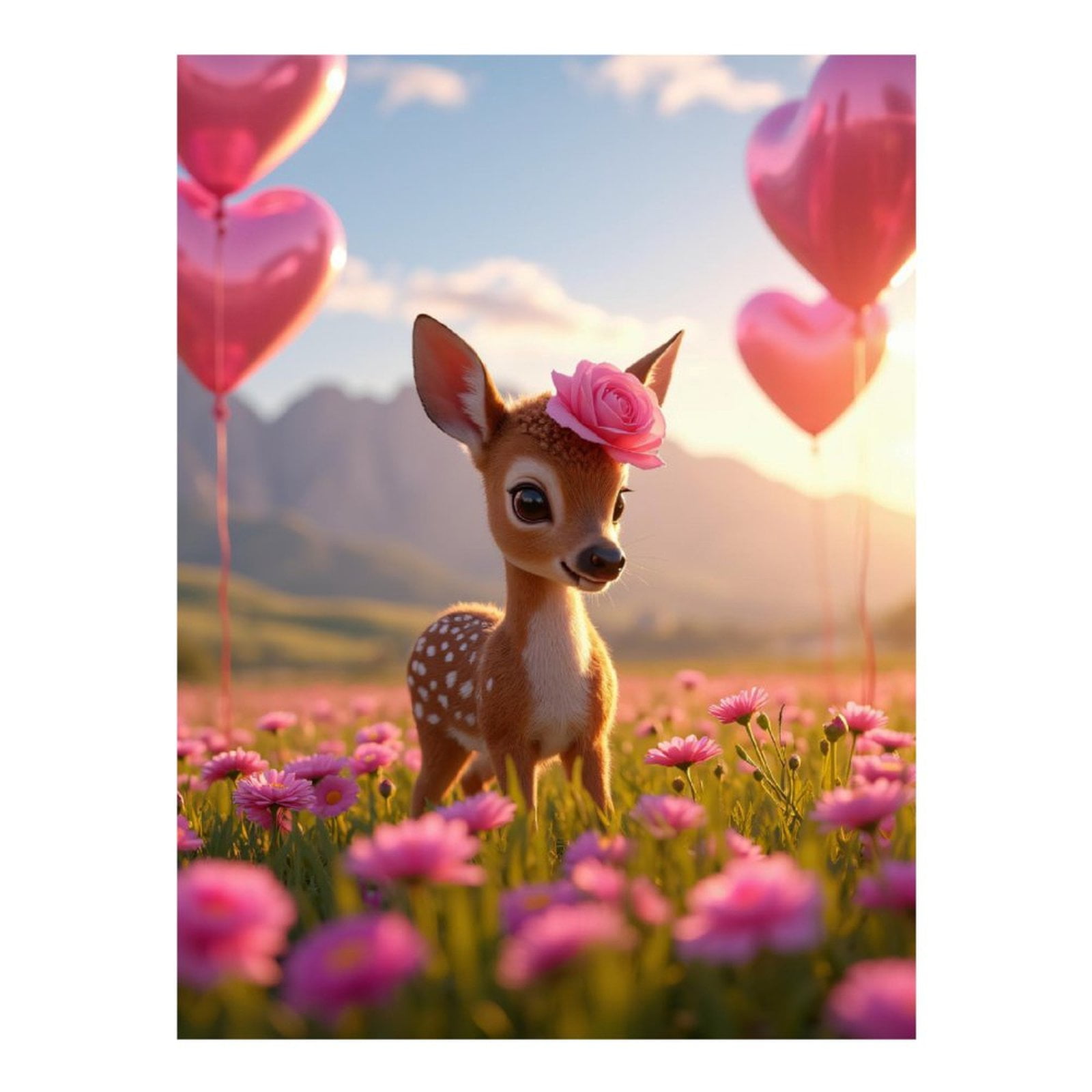 Diamond Art Kit for Adults, Fawn In Pink Field Balloons Bloom Diamond Painting for Adults ...
