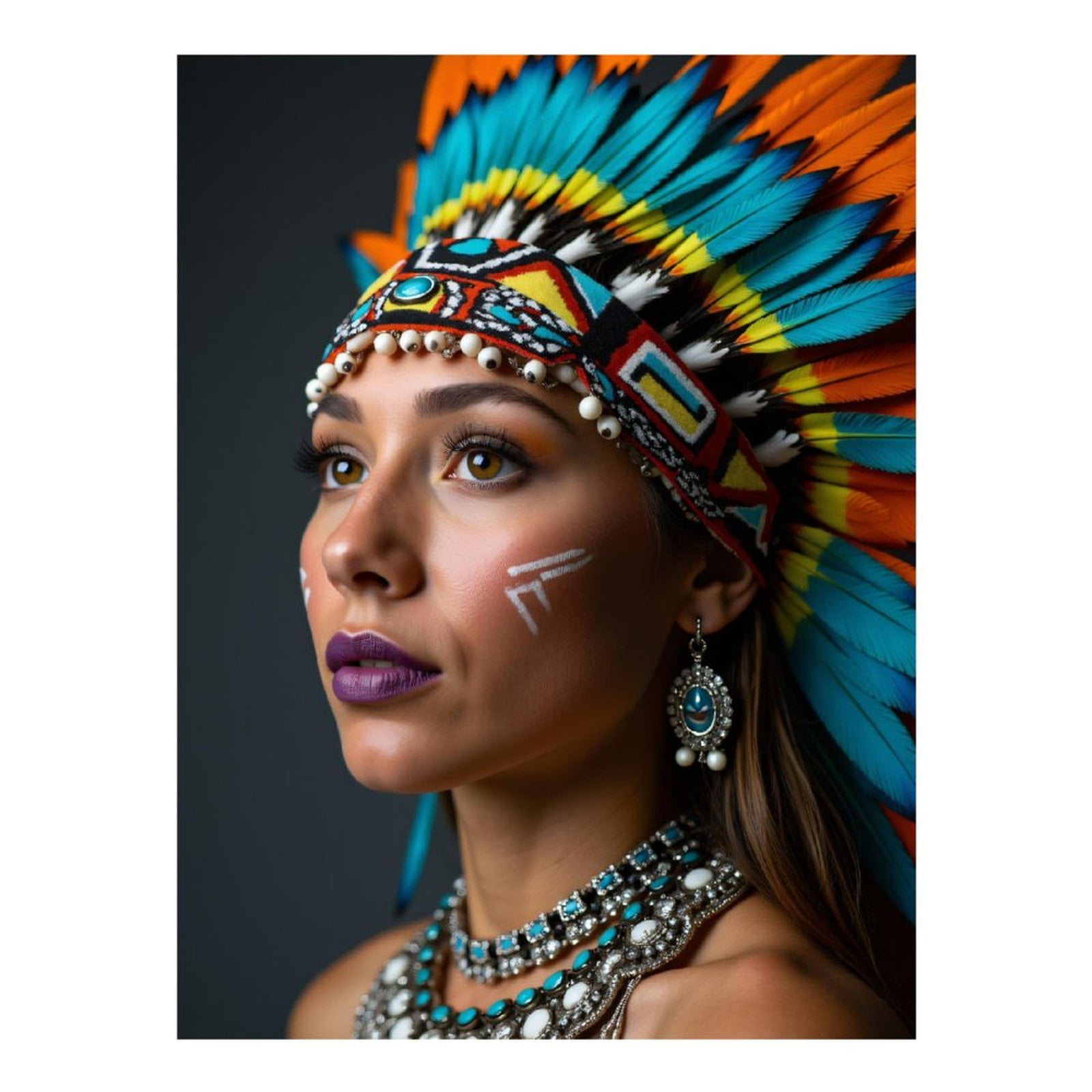 Diamond Art Kit for Adults, Feathered Headdress Portrait Woman Diamond ...