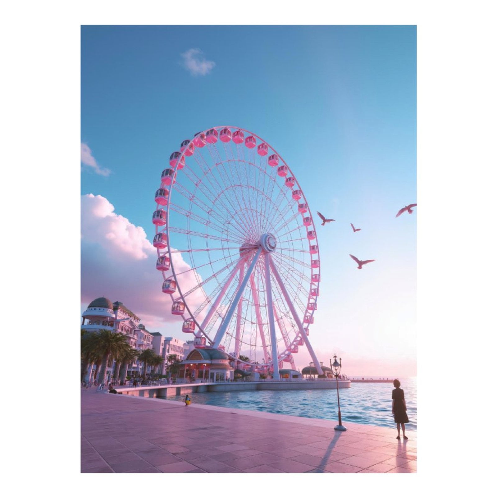 Diamond Art Kit for Adults, Ferris Wheel Sunset Birds Clouds Diamond ...