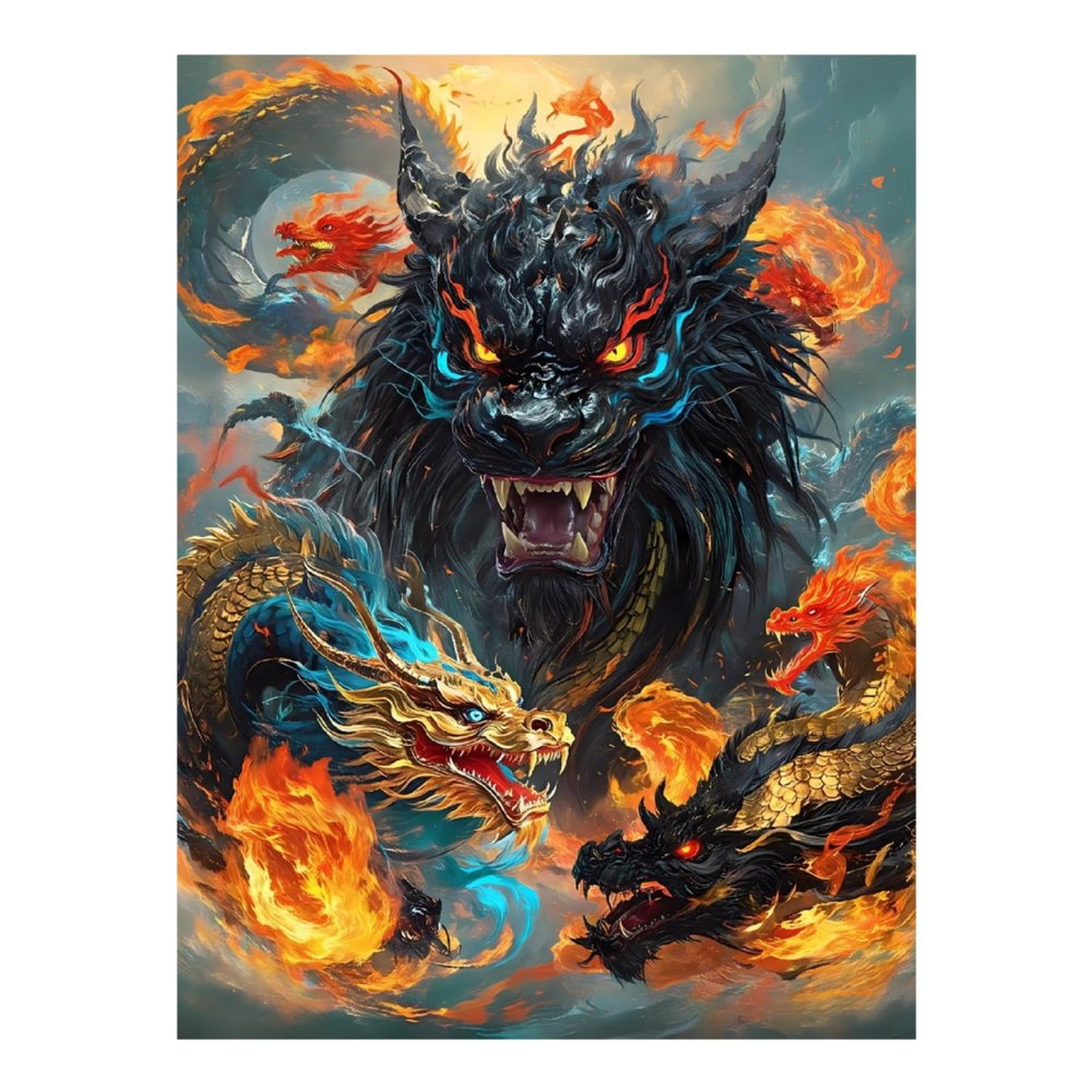 Diamond Art Kit for Adults, Fierce Mythical Beast with Flames Diamond ...