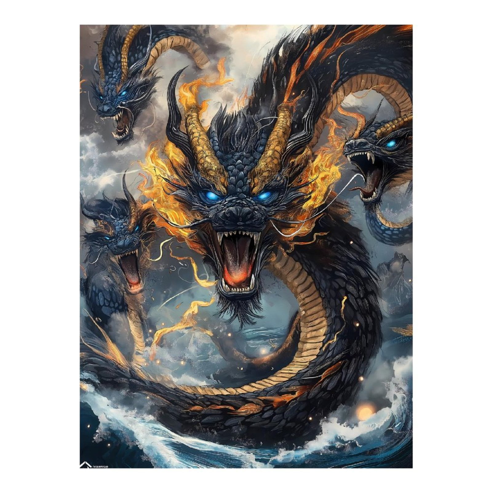 Diamond Art Kit for Adults, Fierce Mythical Fire Water Dragon Art ...