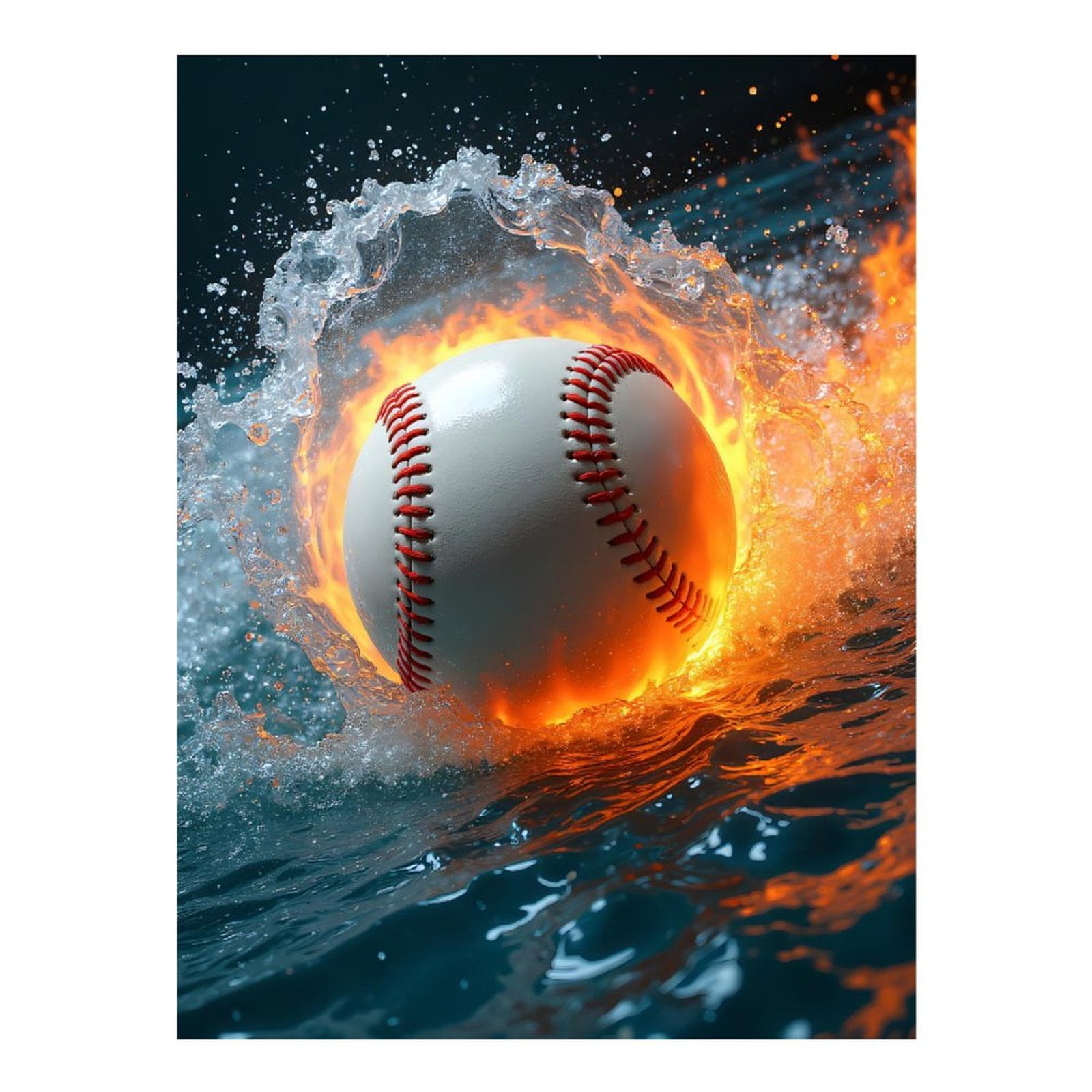 Diamond Art Kit for Adults, Fiery Baseball Splash Ocean Water Diamond ...