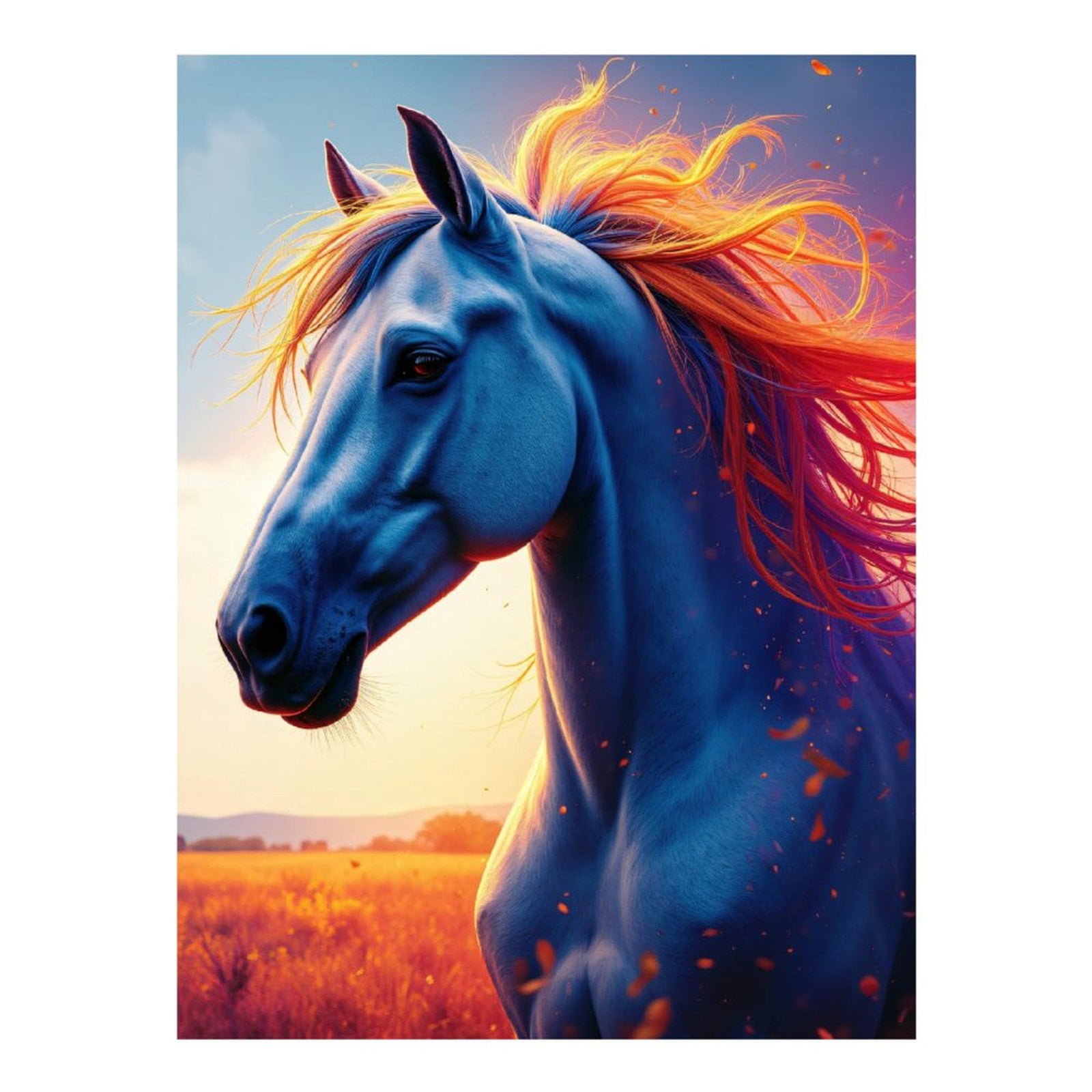 Diamond Art Kit for Adults, Fiery Blue Horse Sunset Scene Diamond ...