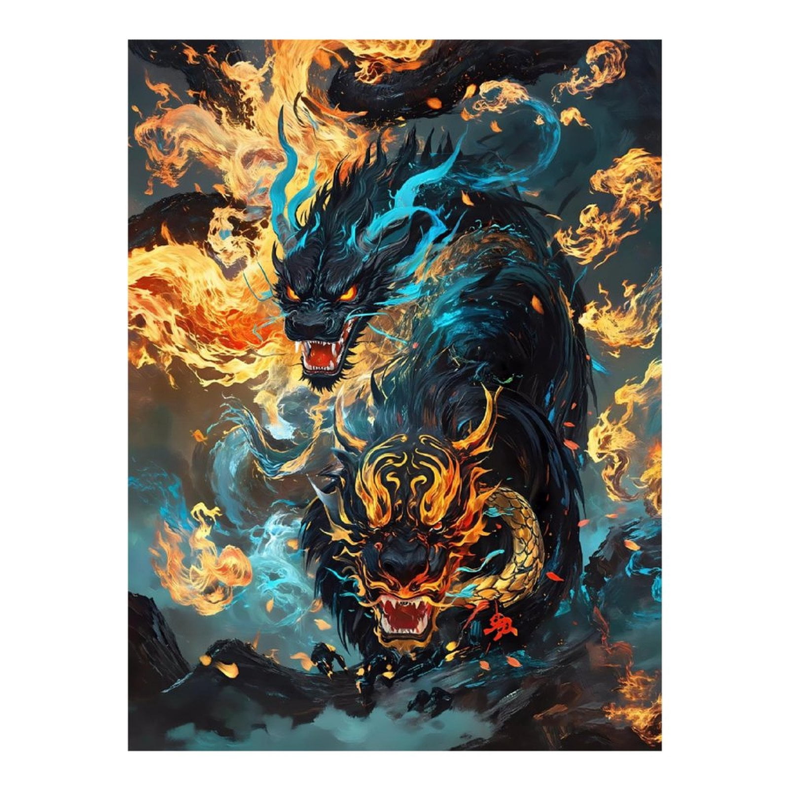Diamond Art Kit for Adults, Fiery Mythical Creature Illustration ...