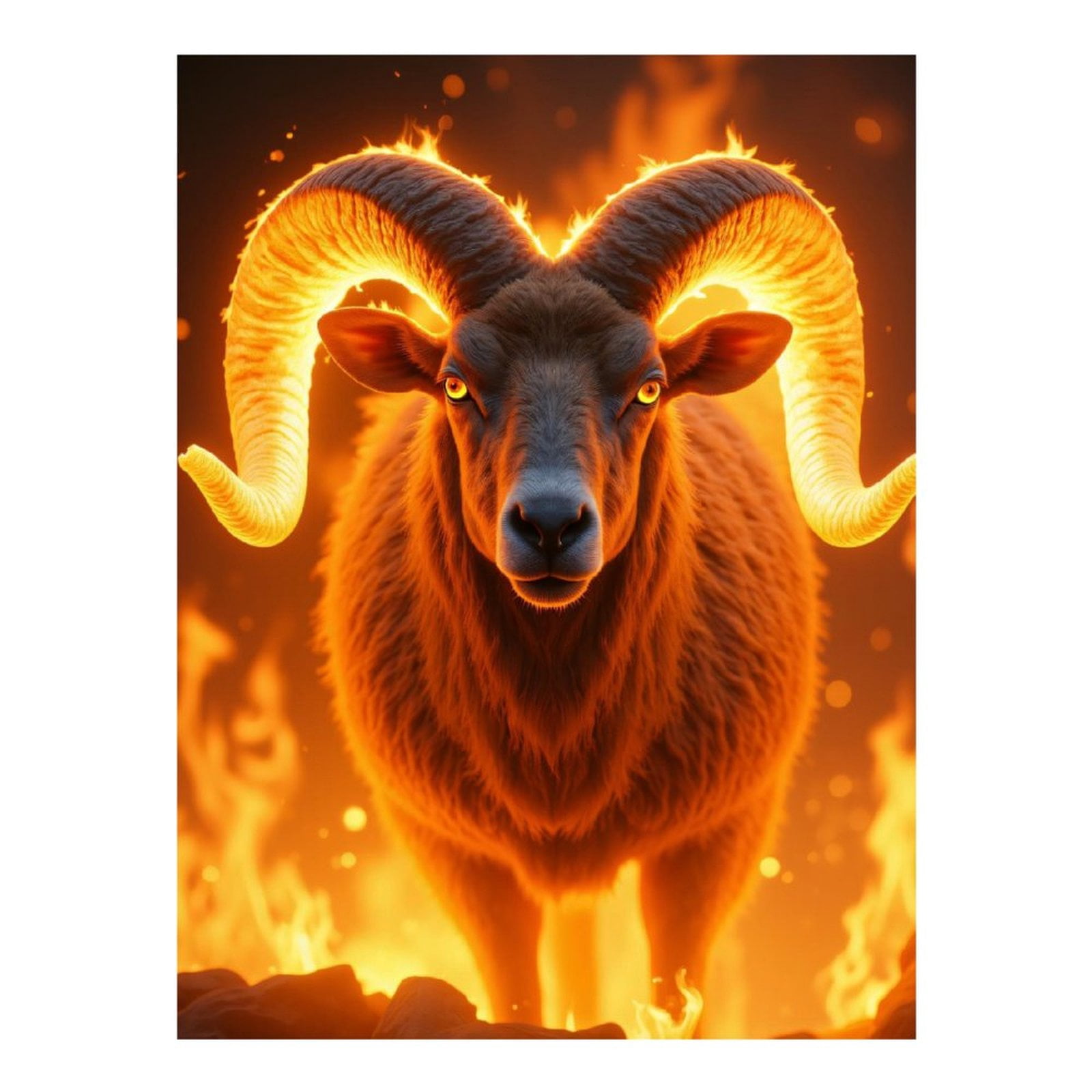 Diamond Art Kit for Adults, Fiery Ram Glowing Horns Blaze Diamond ...