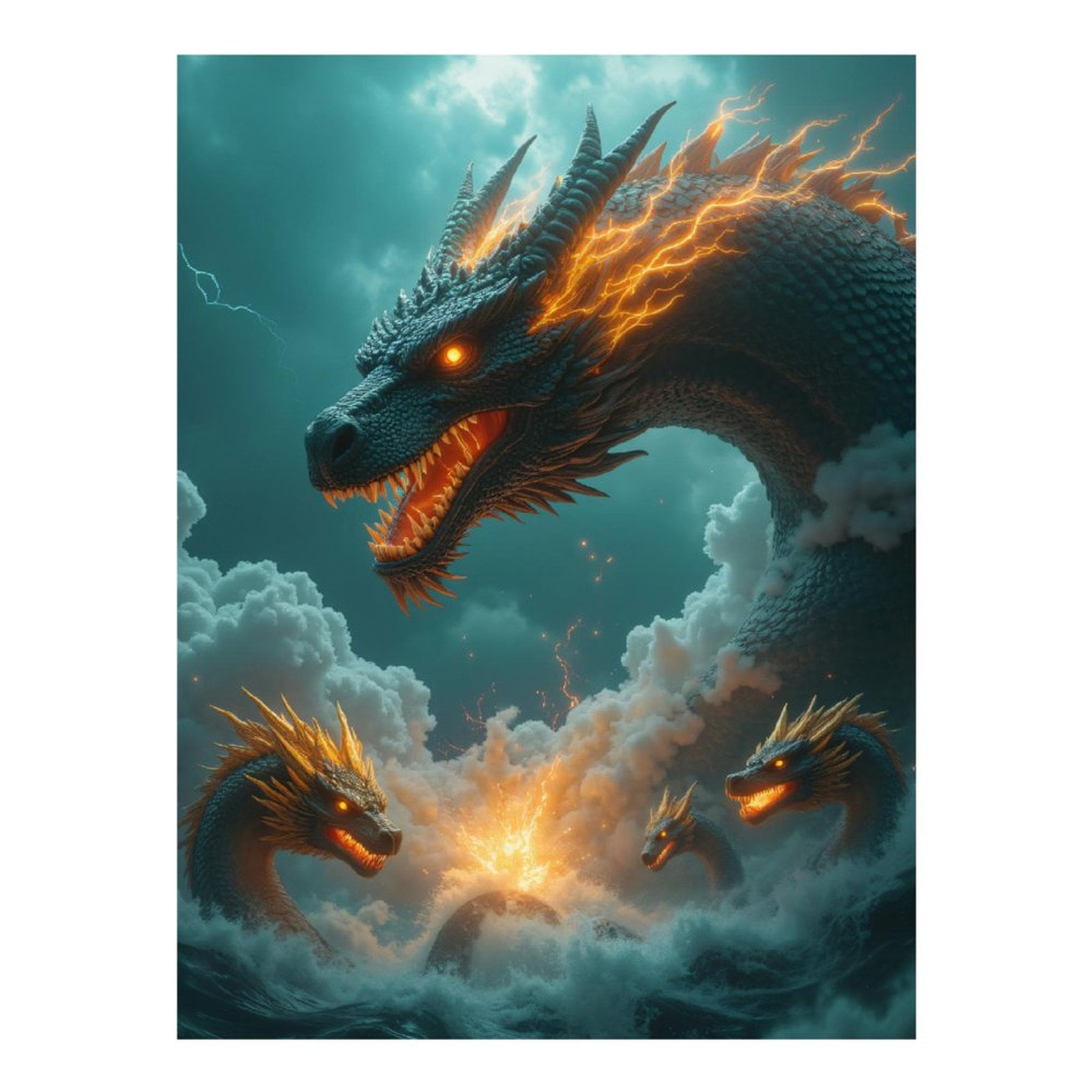 Diamond Art Kit for Adults, Fiery Serpent Thunderstorm Fantasy Scene ...